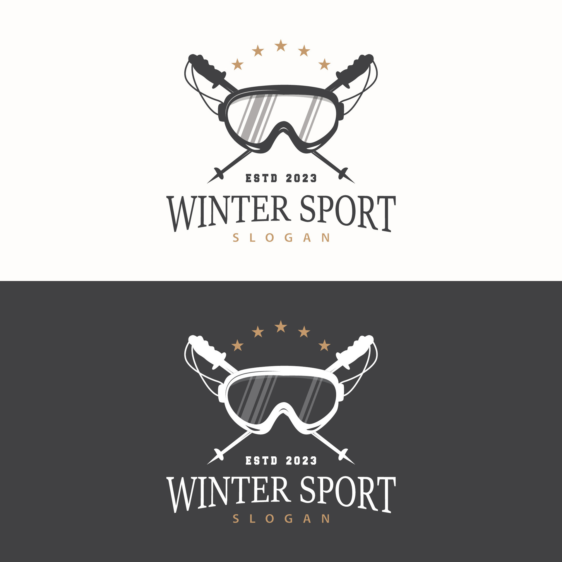 Ski Sport Logo, Winter Snow Sports Design Retro Vintage Vector ...
