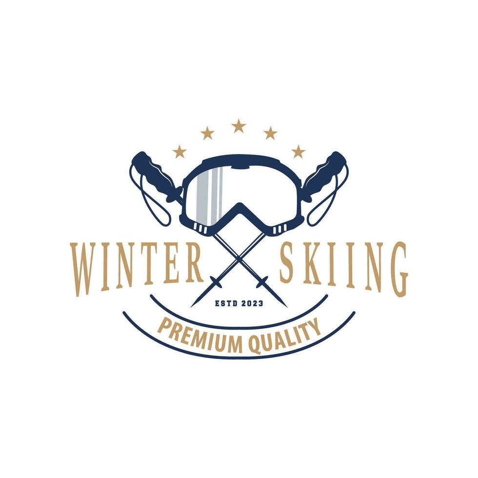 Ski Sport Logo, Winter Snow Sports Design Retro Vintage Vector ...