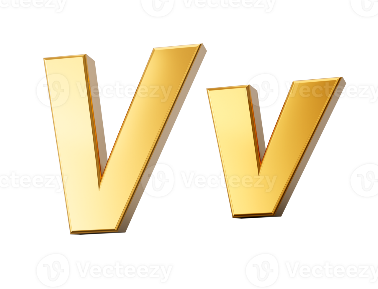 3d letter V in gold metal , capital and small letter 3d illustration 30548975 PNG