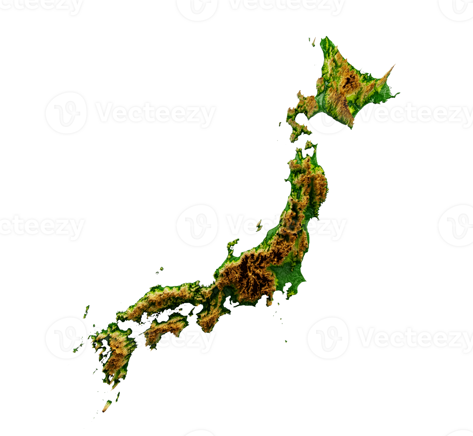 Japan Map Shaded relief Color Height map 3d illustration 30549096 PNG
