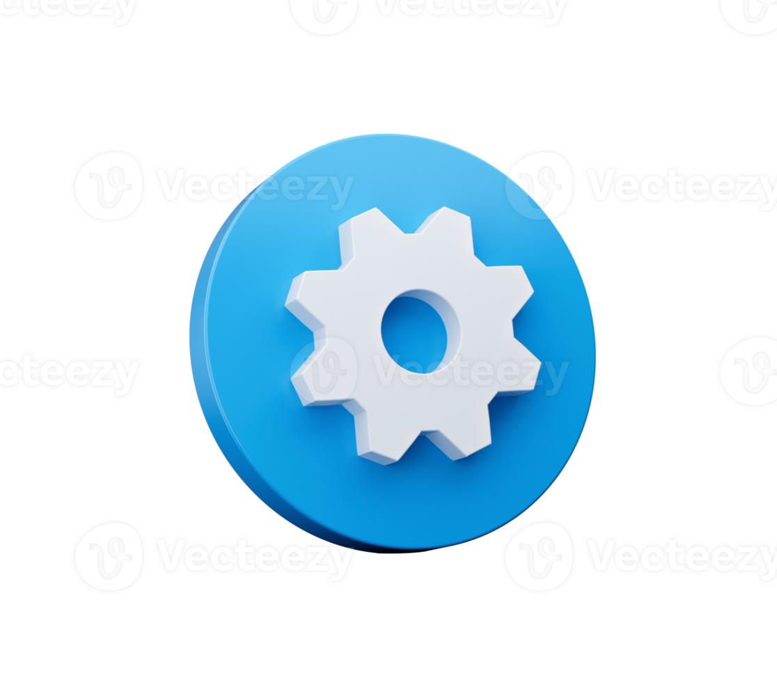 Setting icon Gear or Cog 3d. Blue Round shape Web Design Notification Icon 3d illustration ...