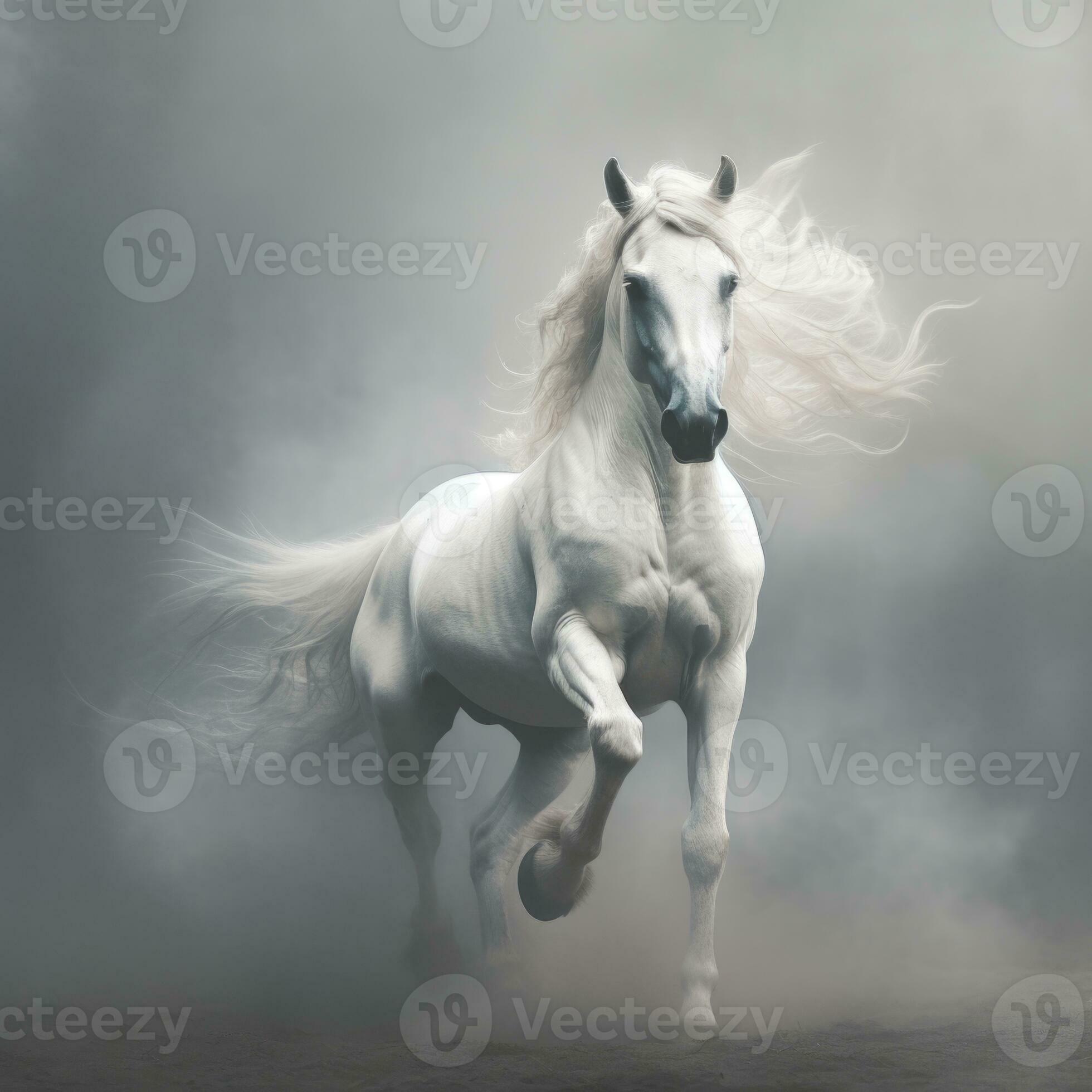 Running White Arabian Horse