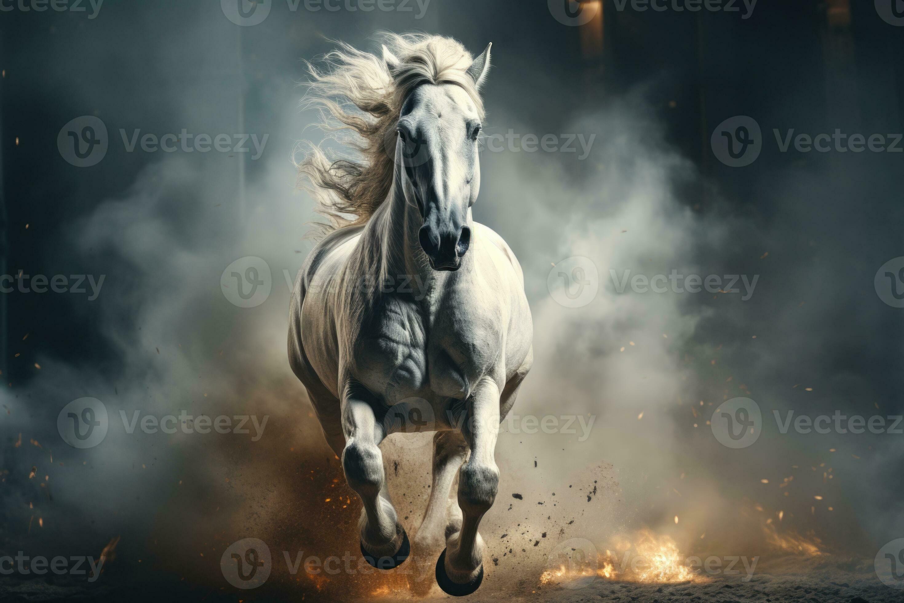 Running White Arabian Horse