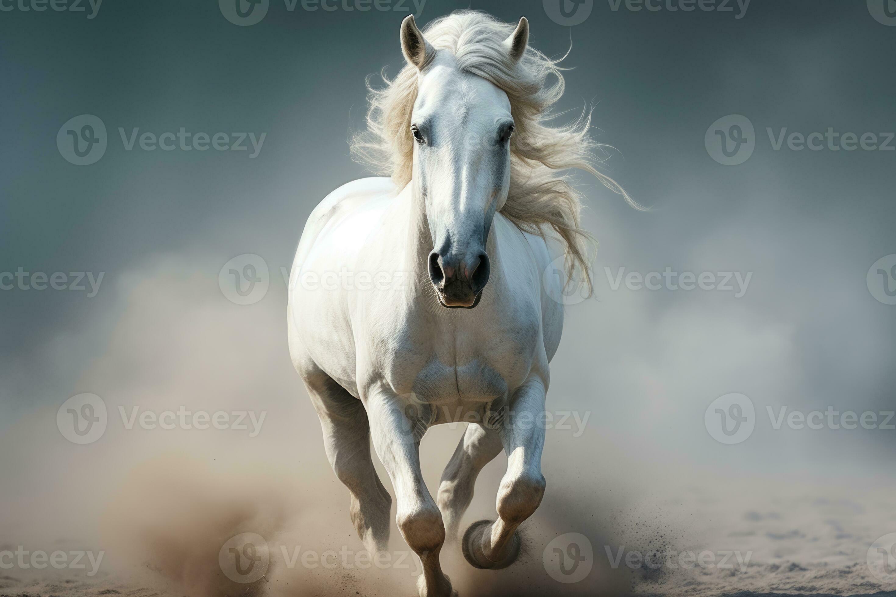 Running White Arabian Horse