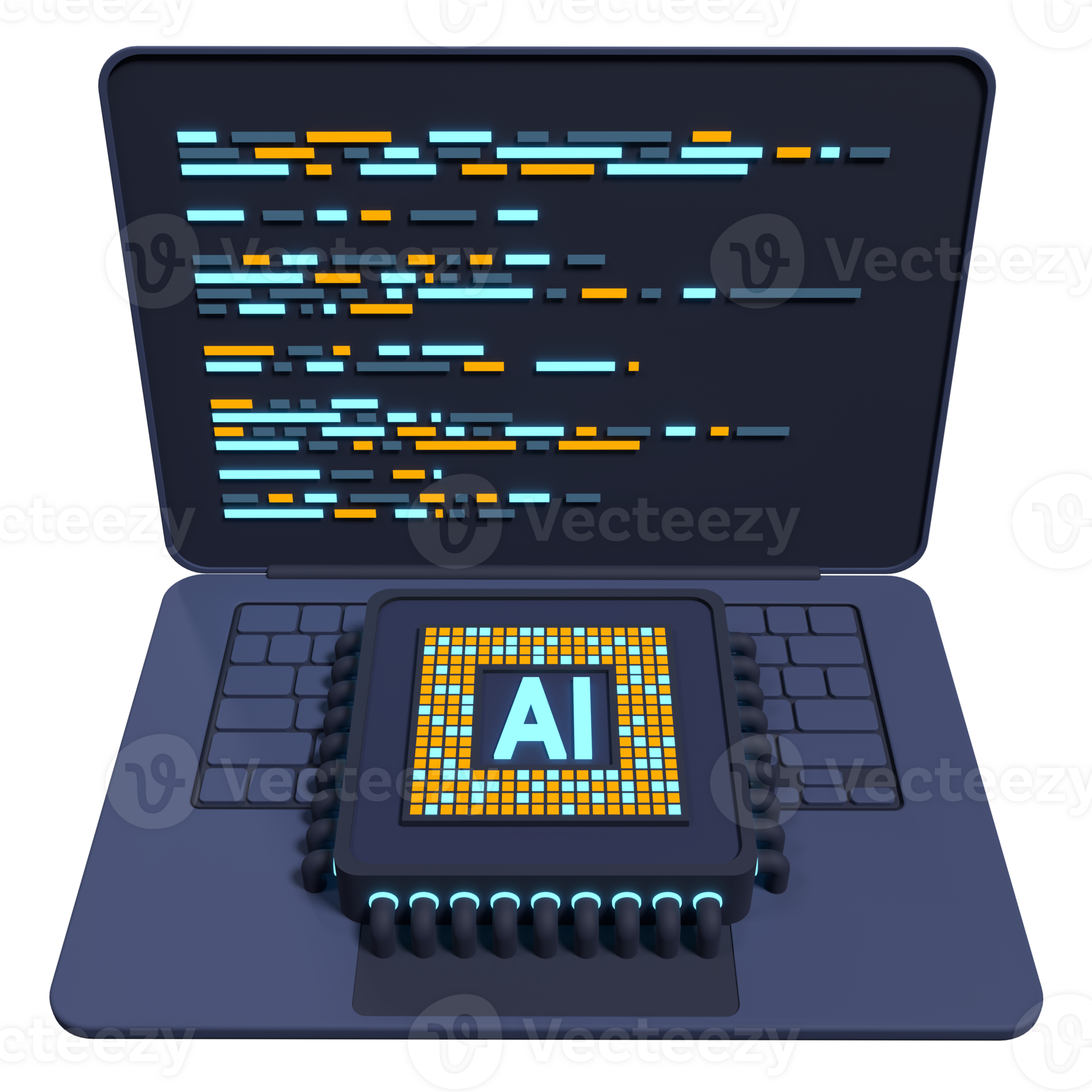 3d Render Laptop Computer With Microchip Ai Chip Hardware Concept