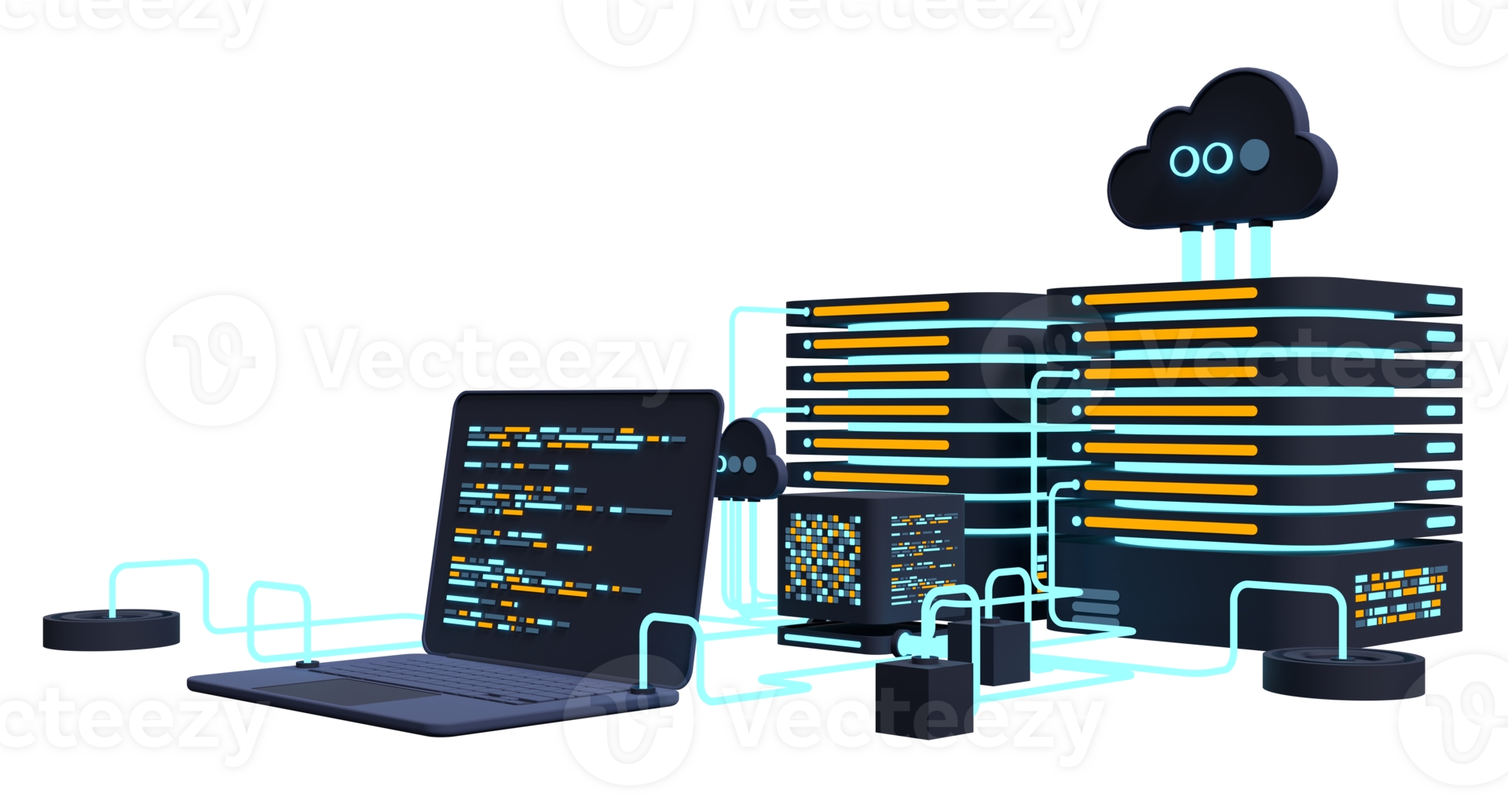 Computer technology 3D illustration. Computation of big data center ...