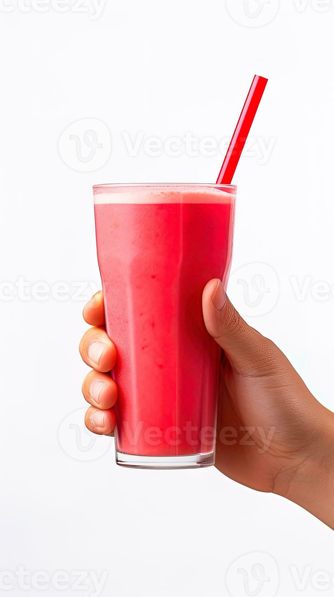 Hand Holds A Glass Of Fresh Strawberry Smoothie Summer Drink Milkshake