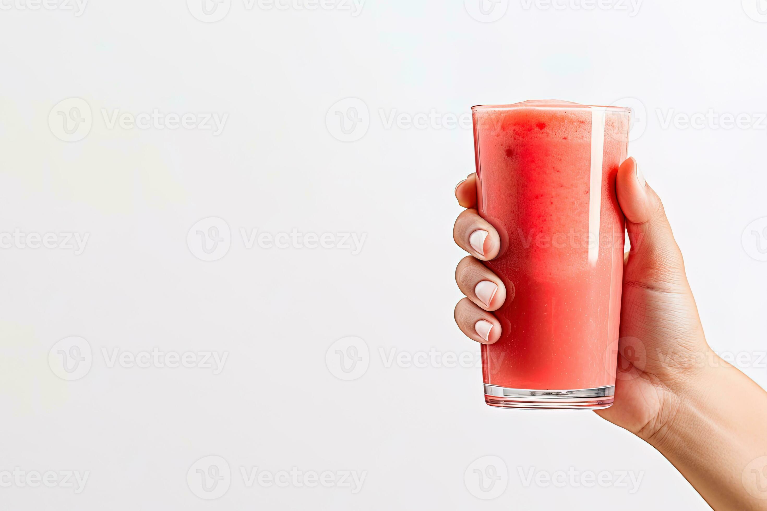 Hand Holds A Glass Of Fresh Strawberry Smoothie Summer Drink Milkshake