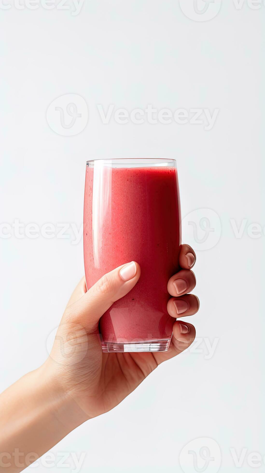 Hand Holds A Glass Of Fresh Strawberry Smoothie Summer Drink Milkshake