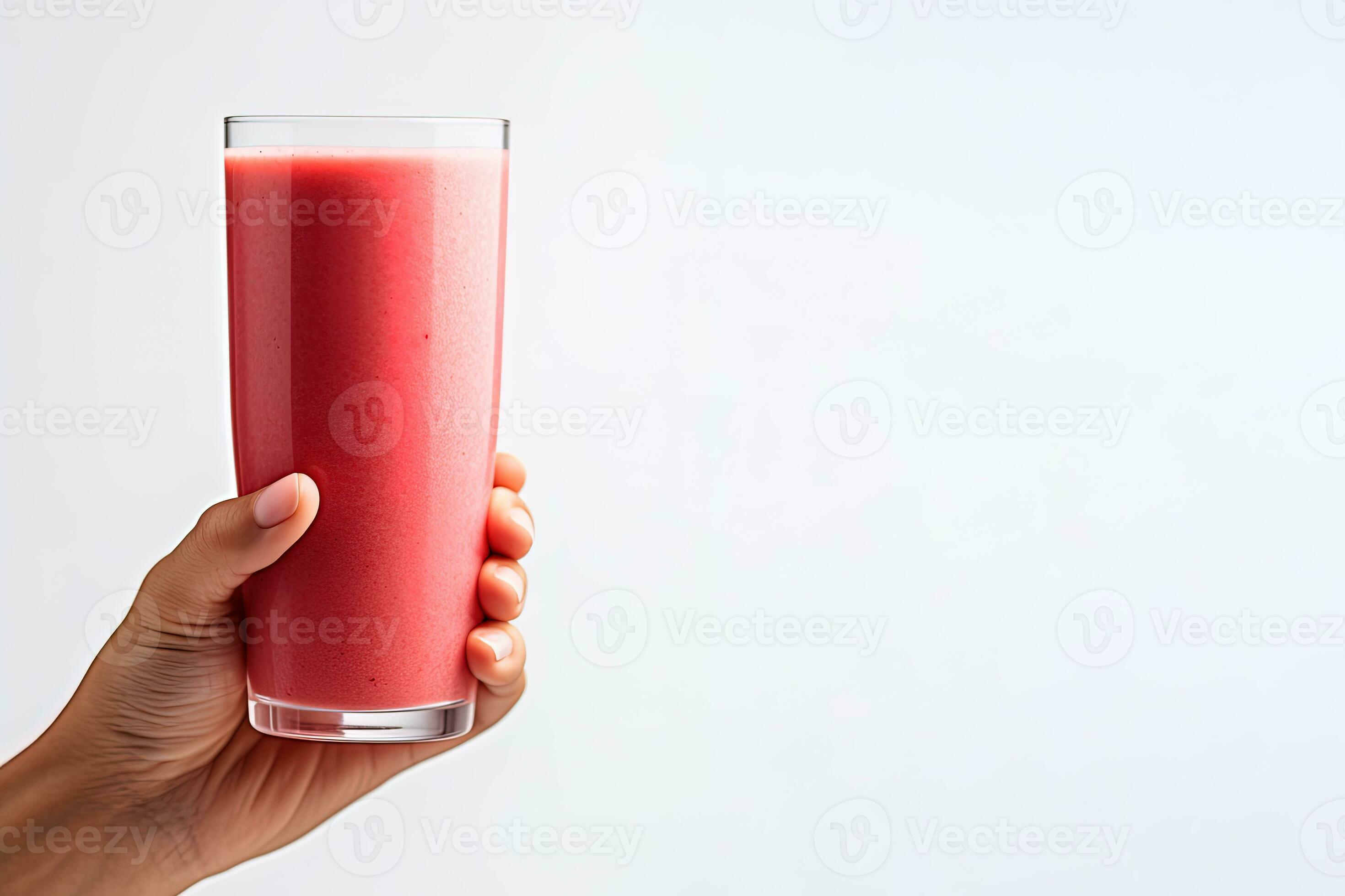 Hand Holds A Glass Of Fresh Strawberry Smoothie Summer Drink Milkshake