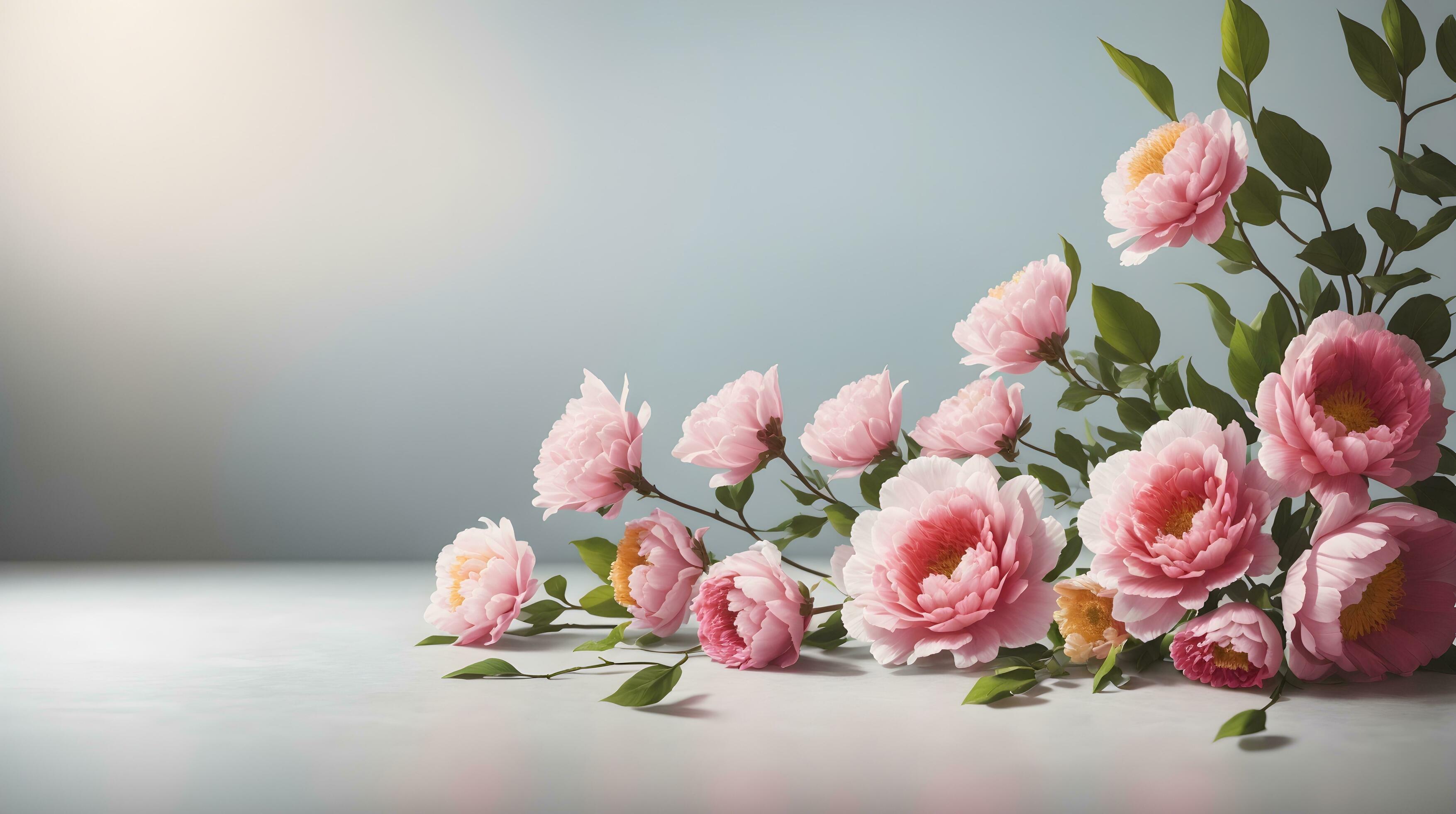 Ai generative aesthetics floral background, pink roses banner with copy ...