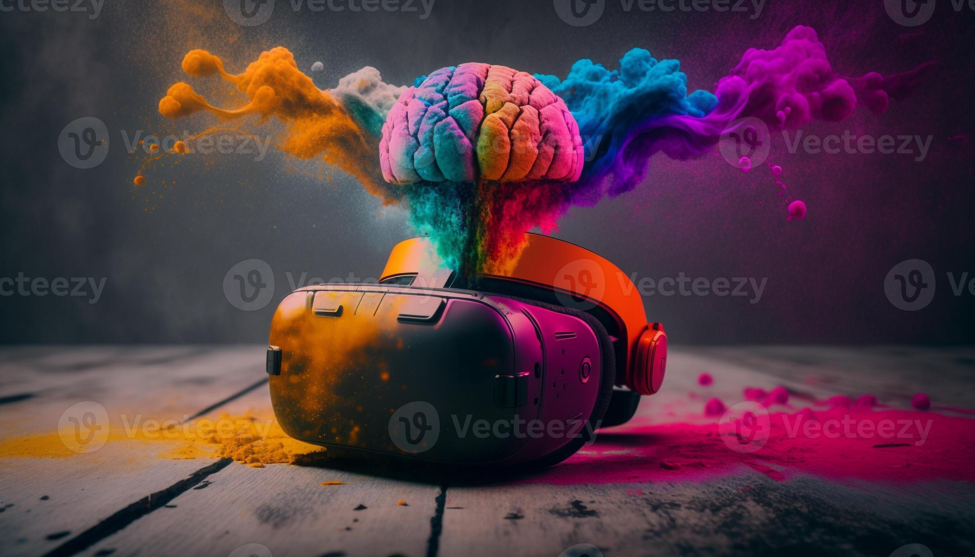 Artistic illustration of a human brain exploding with fantasy dust with knowledge and creativity ...