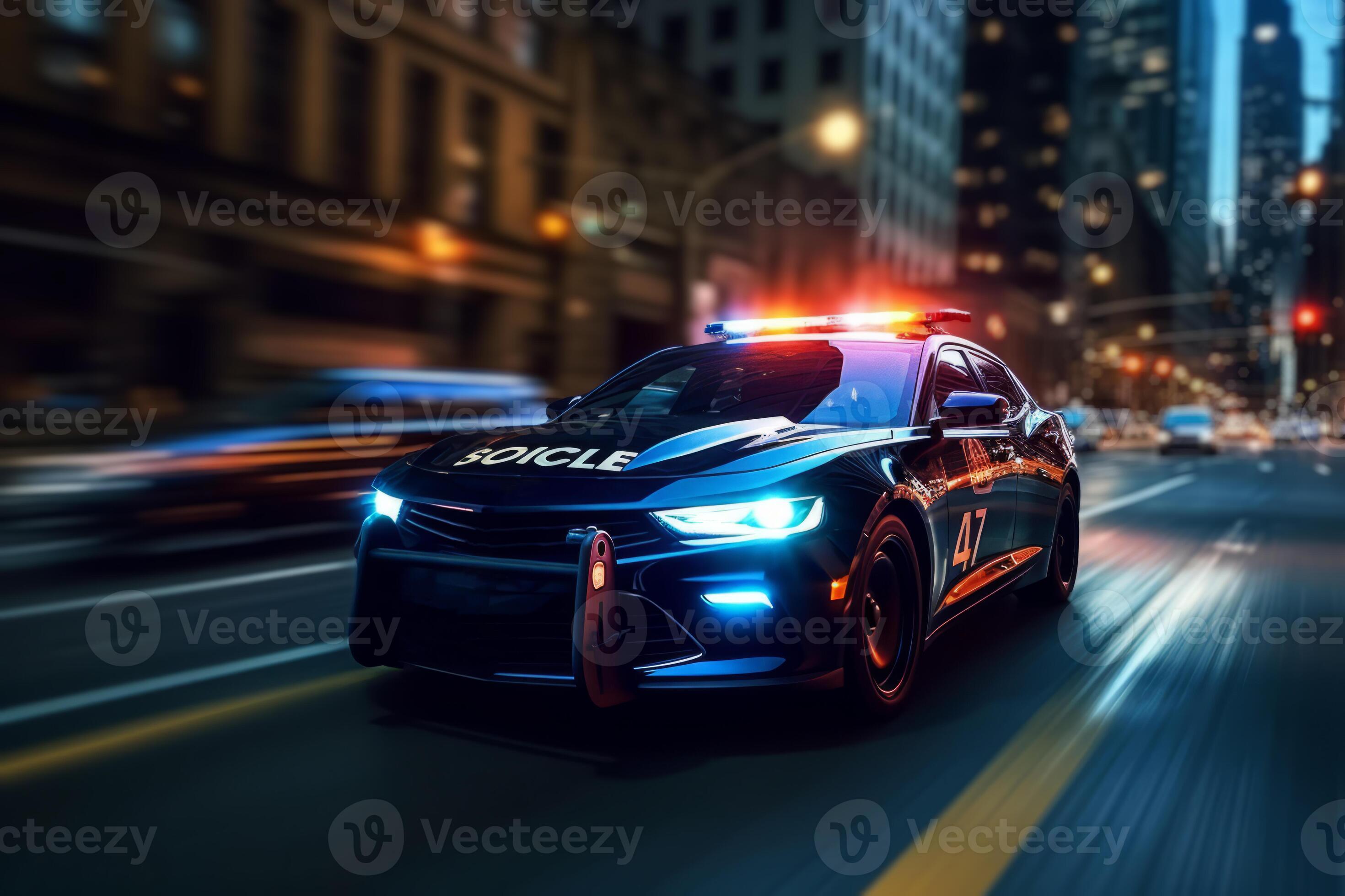 High-speed pursuit scene with a police car chasing criminals through ...