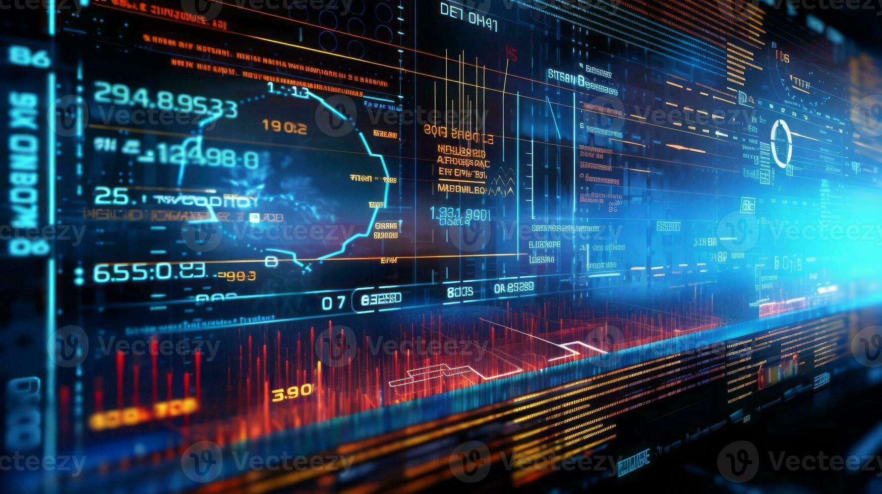 Futuristic interactive screen with complex information data. Generative ... Futuristic interactive screen with complex information data. Generative ...
