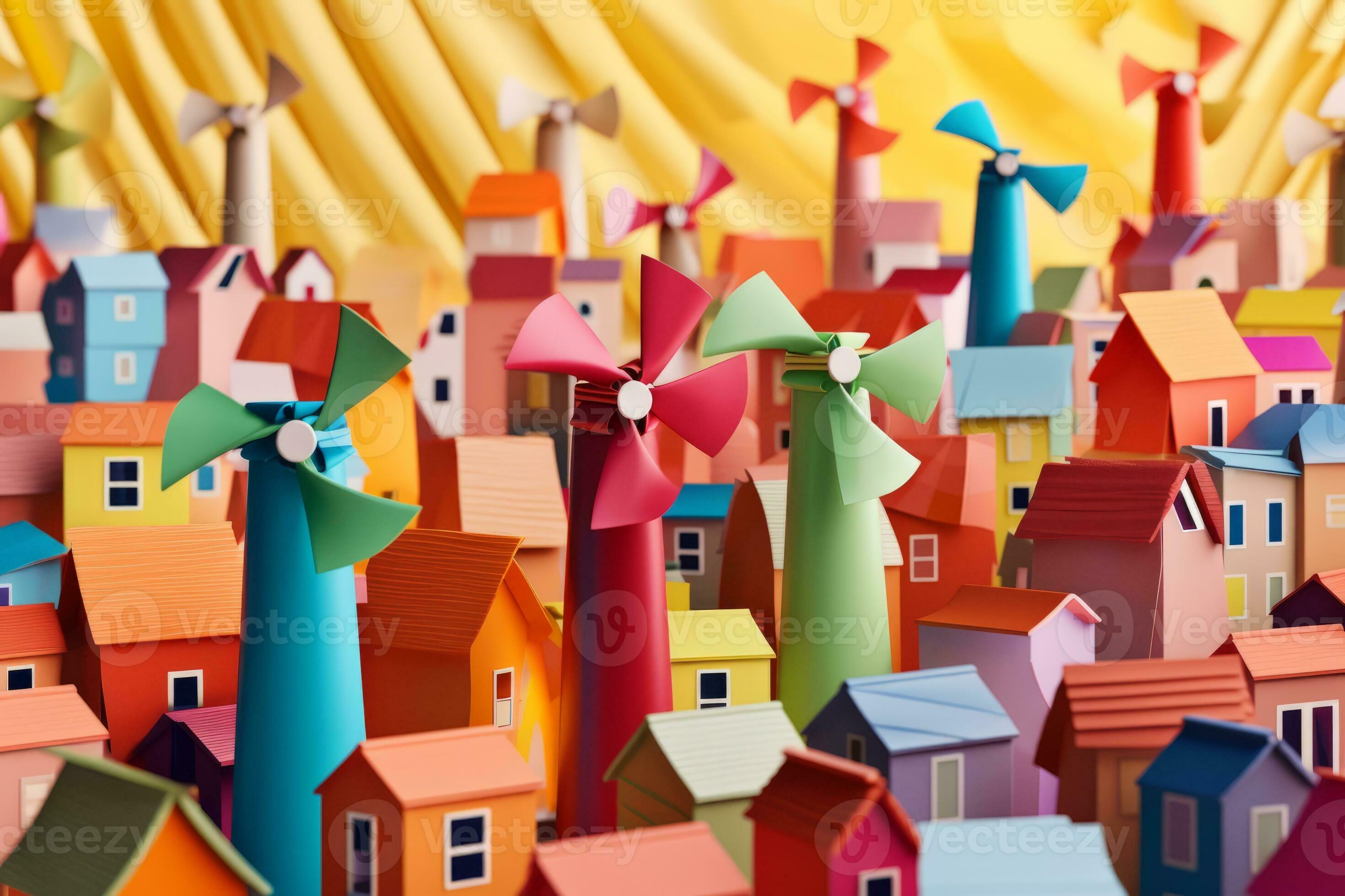 Colorful paper windmills, representing wind energy and promoting ...