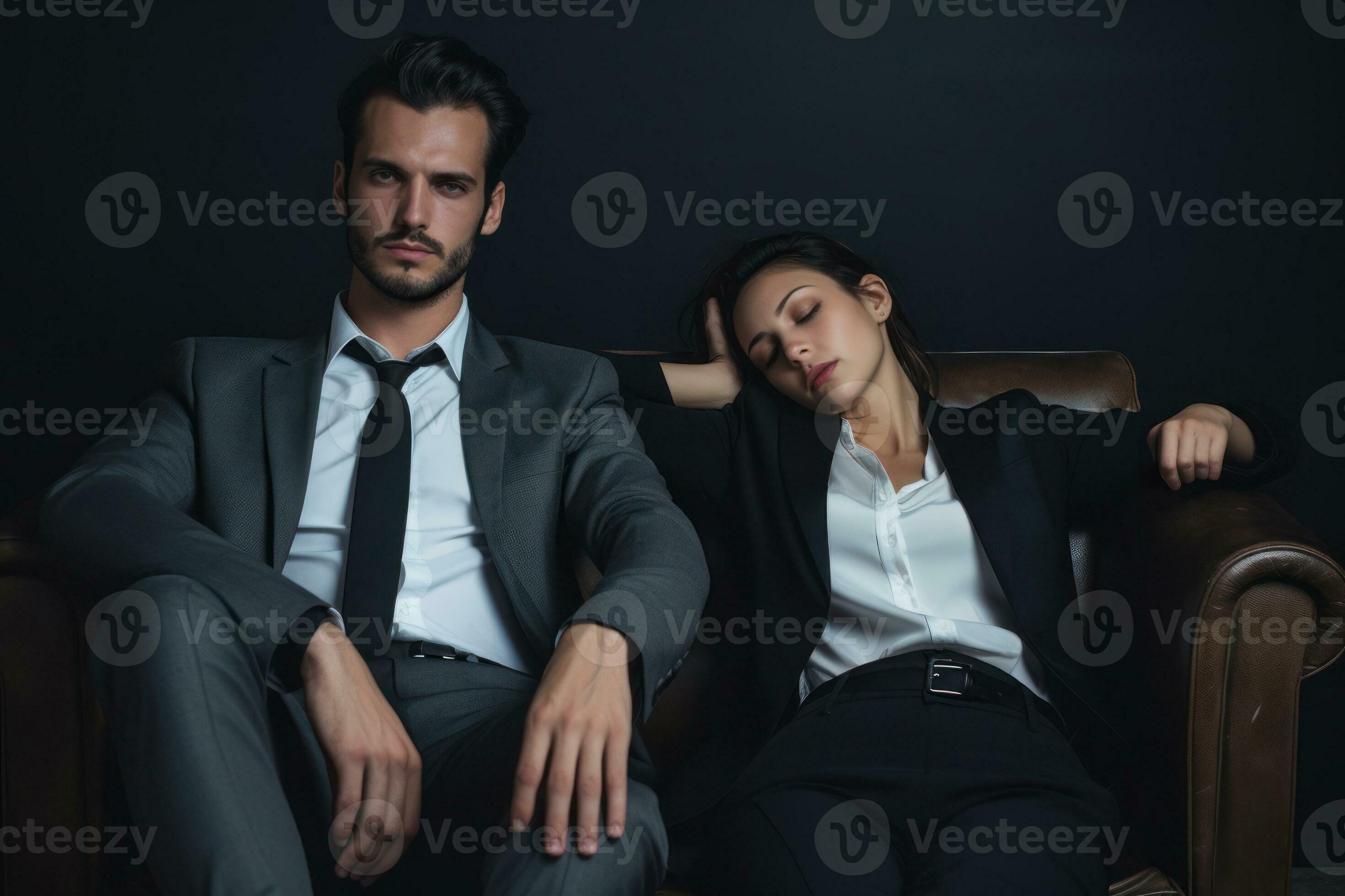 Bored couple in suit outfit posing in studio. Generative Ai 30592657 ...