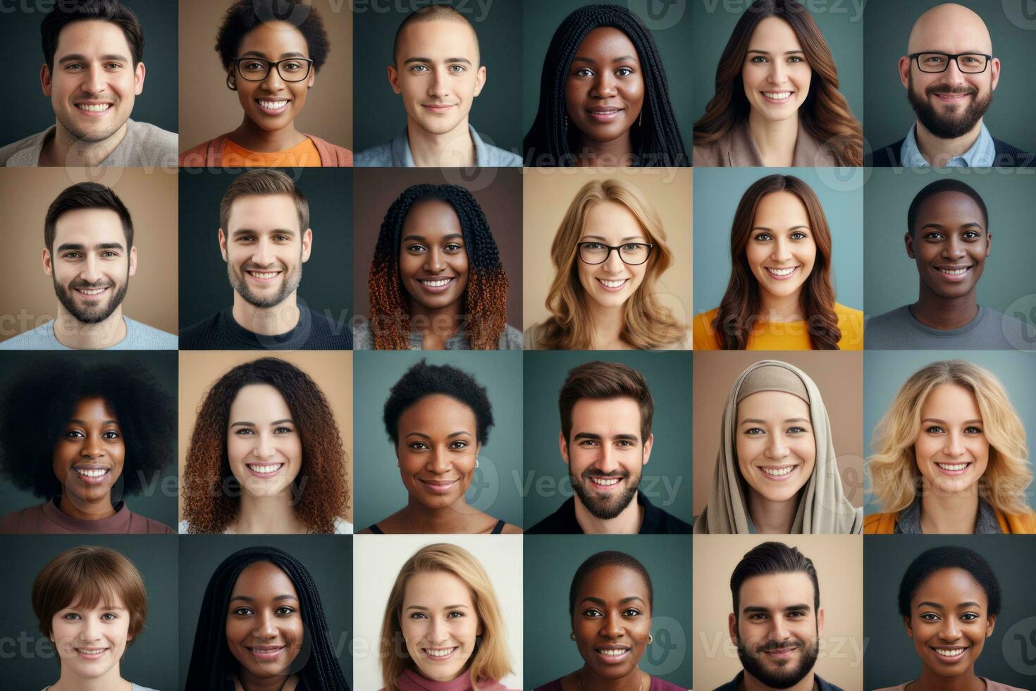 Collage of multicultural ethnically different people modern portraits ...