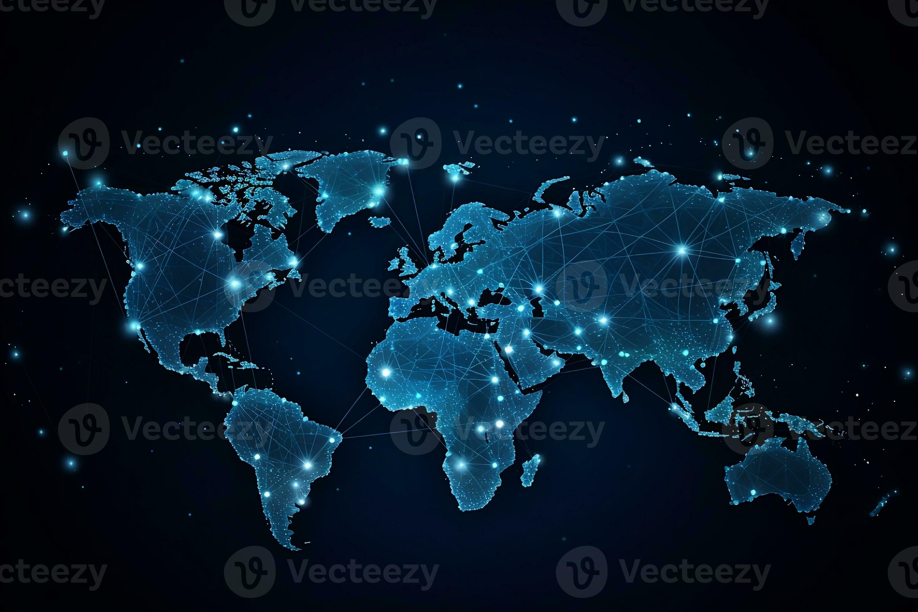 the world map is shown in blue with glowing lines. Generative AI ...