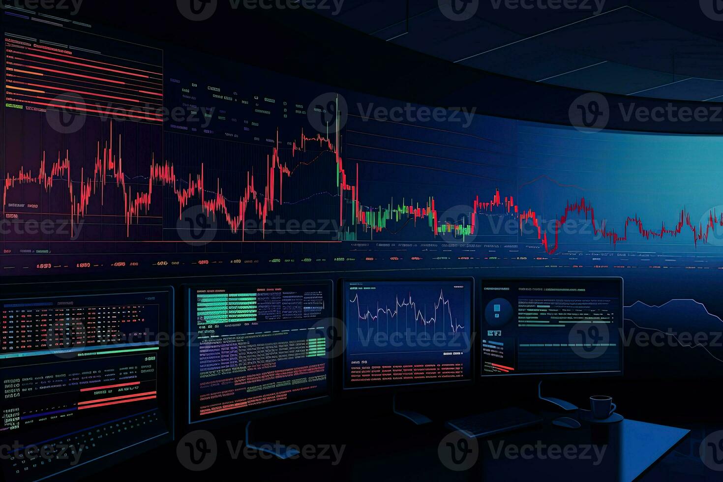 a computer screen with multiple monitors and graphs. Generative AI ...