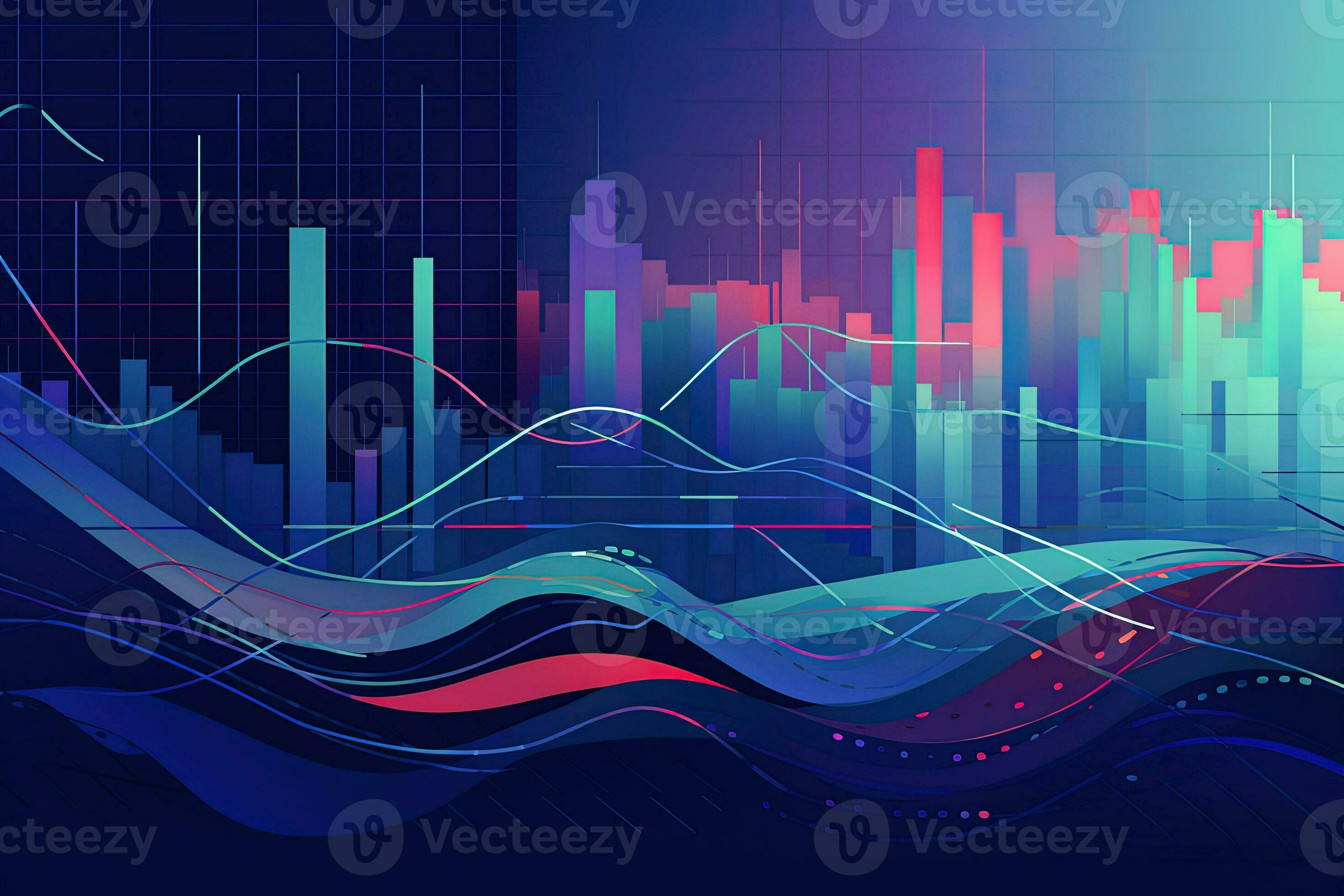 an abstract illustration of a city skyline with a graph line ...