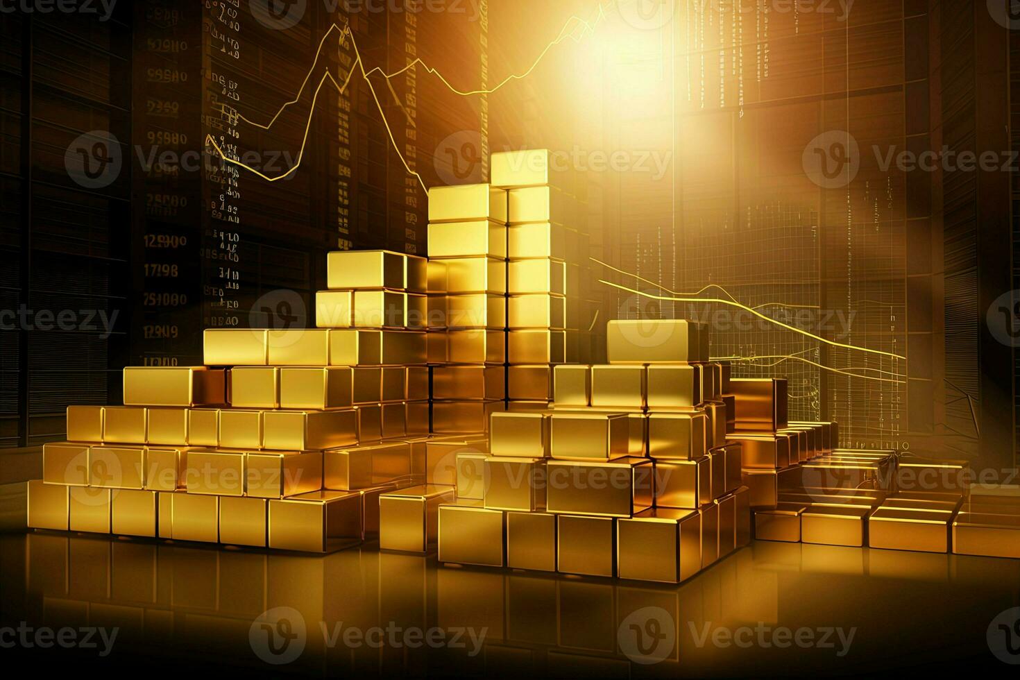 gold bars stacked on a table with a graph. Generative AI 30598539 Stock Photo at Vecteezy