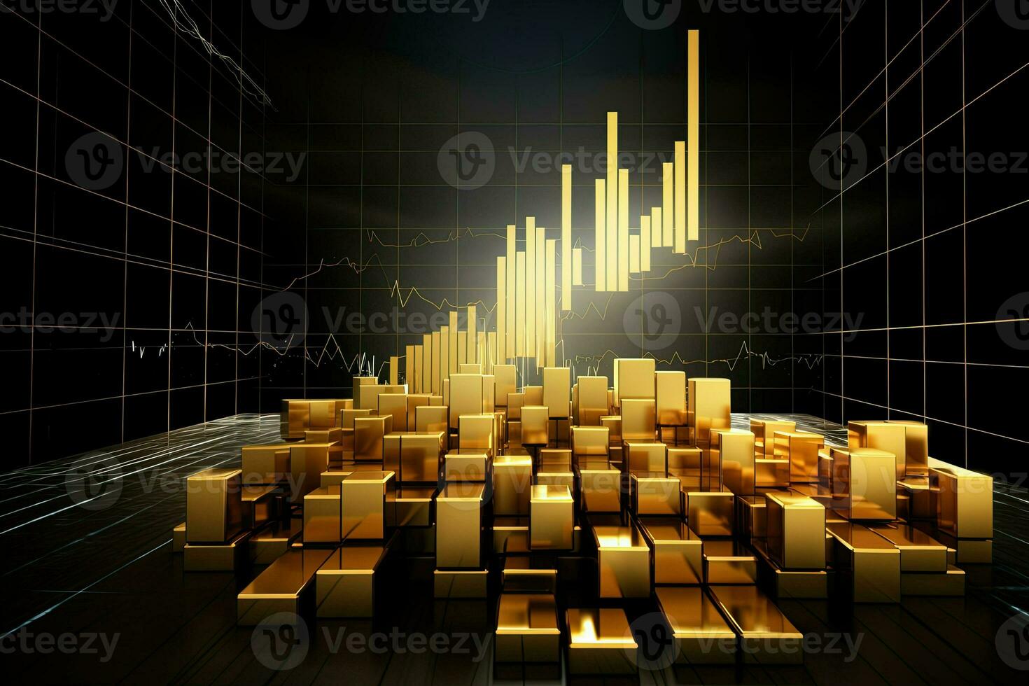 gold bars on a black background with a bar graph. Generative AI 30598543 Stock Photo at Vecteezy