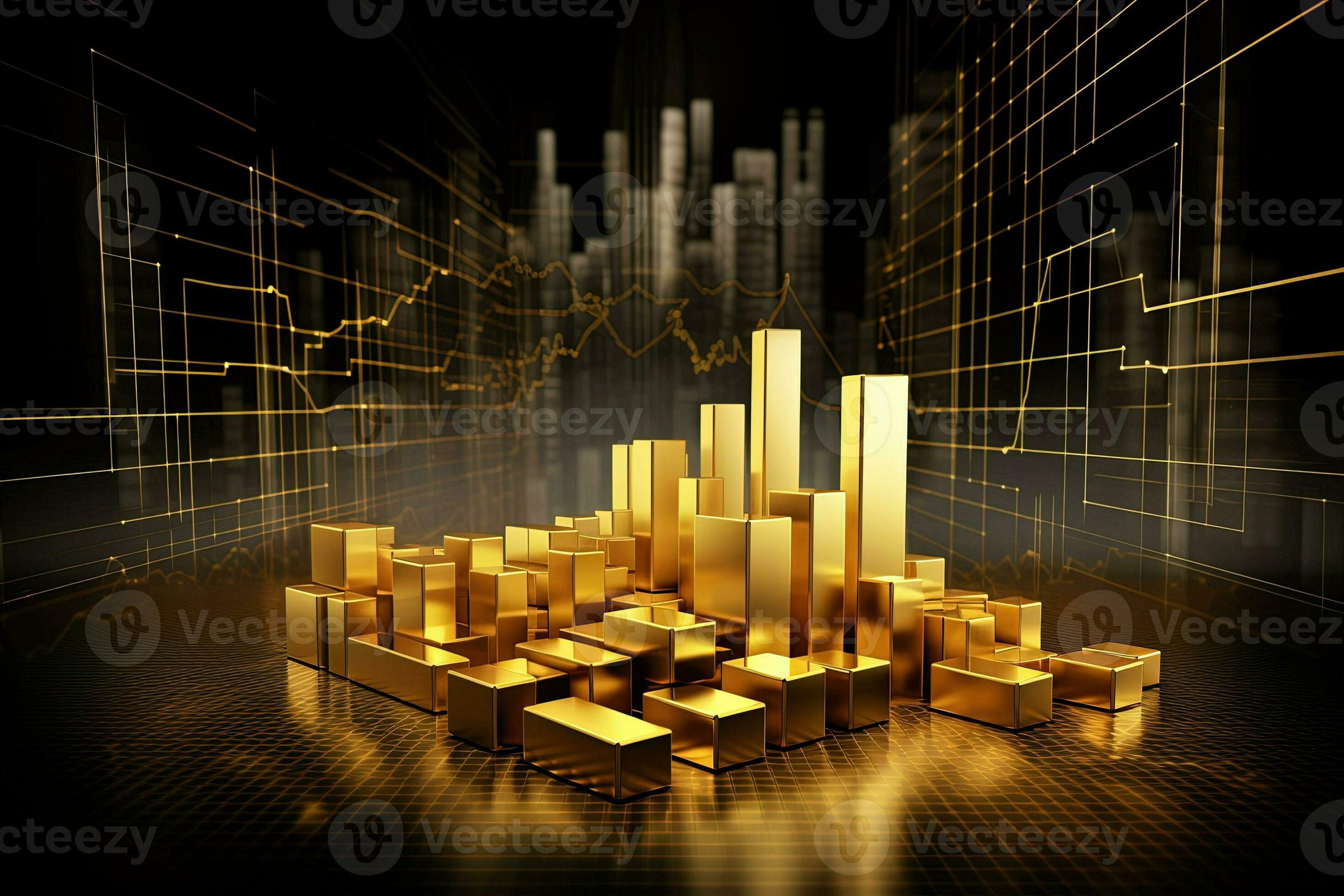gold bars on a black background with a stock chart. Generative AI 30598547 Stock Photo at Vecteezy