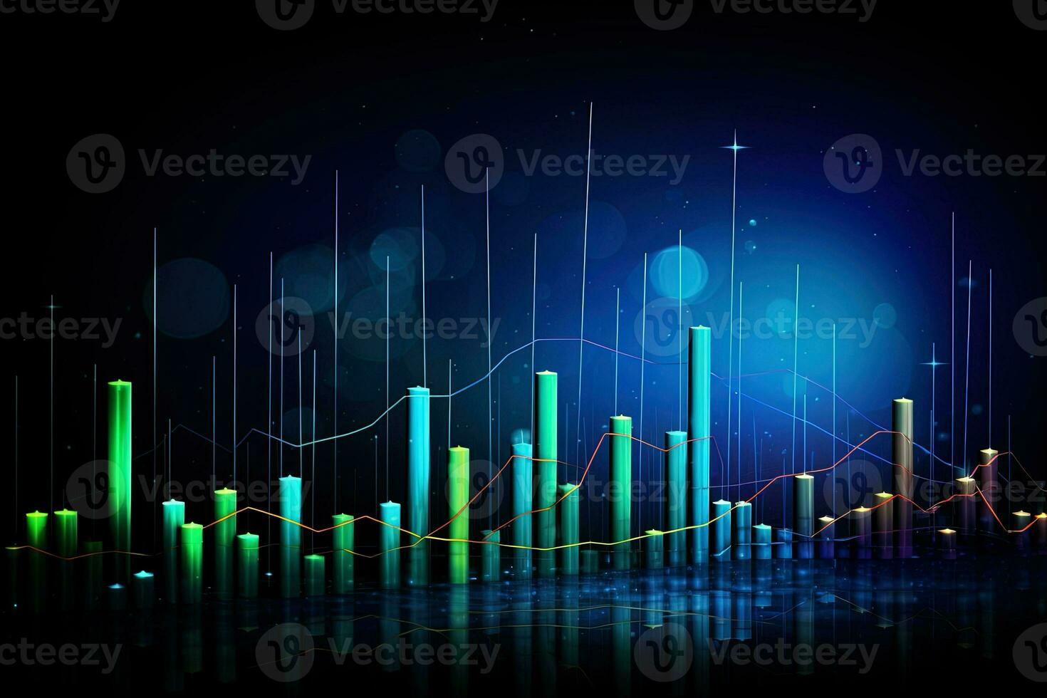 abstract graph chart background with blue and green lines. Generative ...
