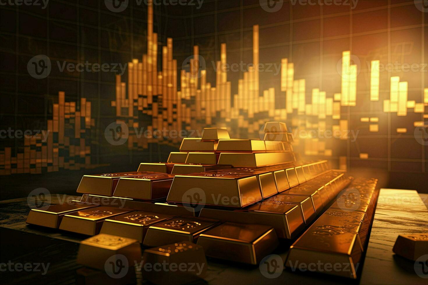 gold bars stacked on a table with a graph. Generative AI 30598831 Stock Photo at Vecteezy