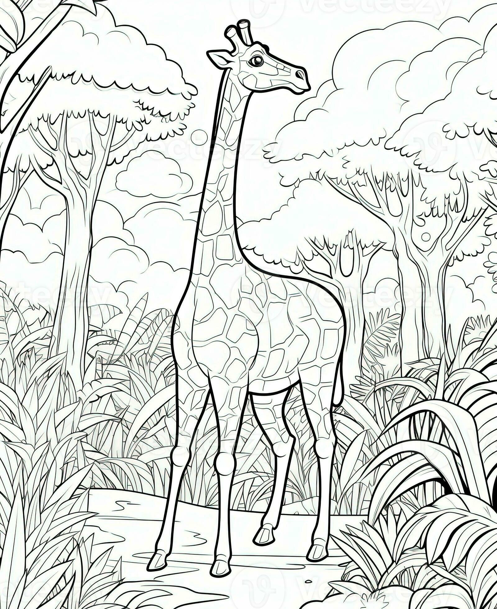 giraffe in the jungle coloring page. Generative AI 30599008 Stock Photo ...