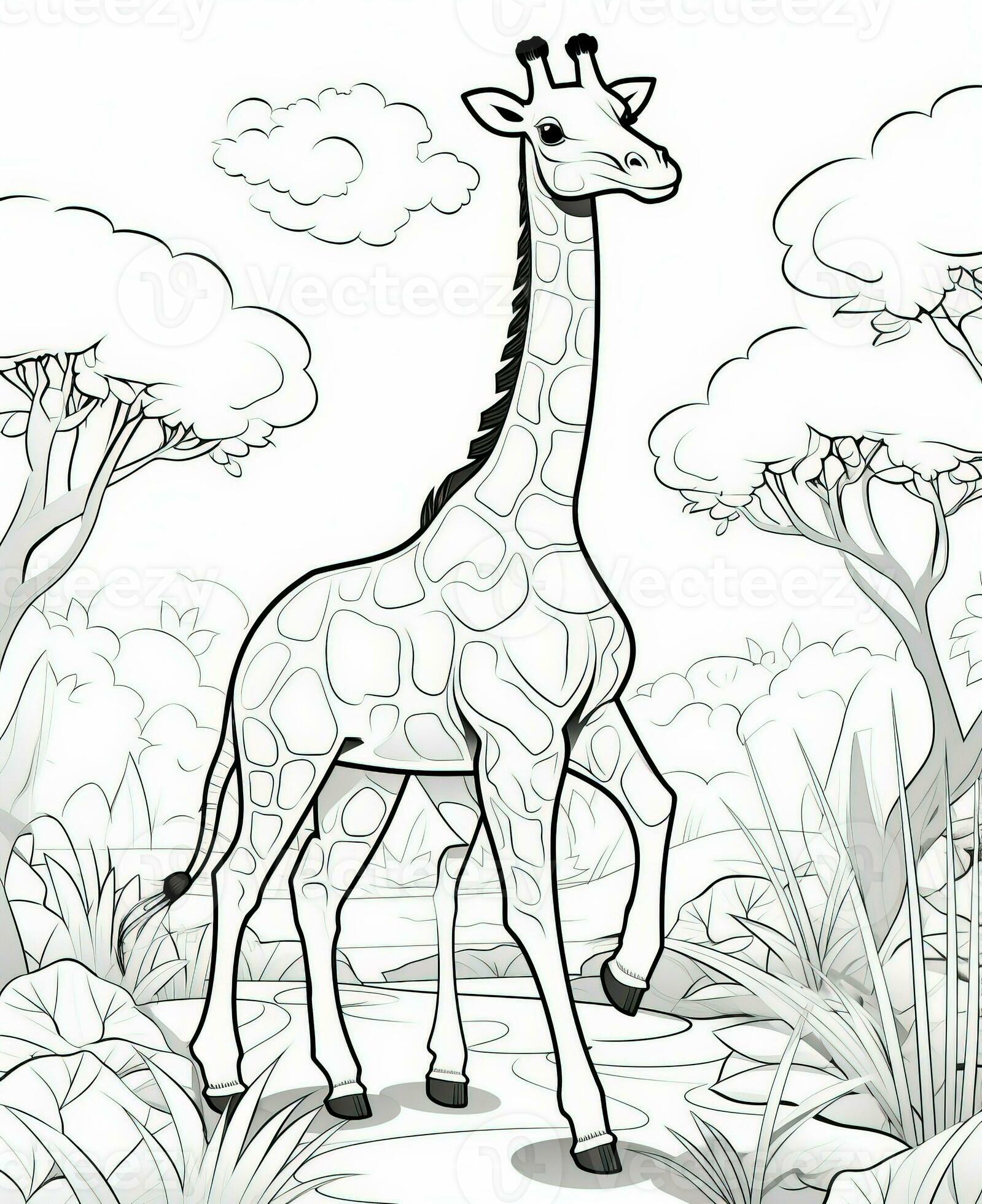 giraffe in the jungle coloring page. Generative AI 30599018 Stock Photo ...