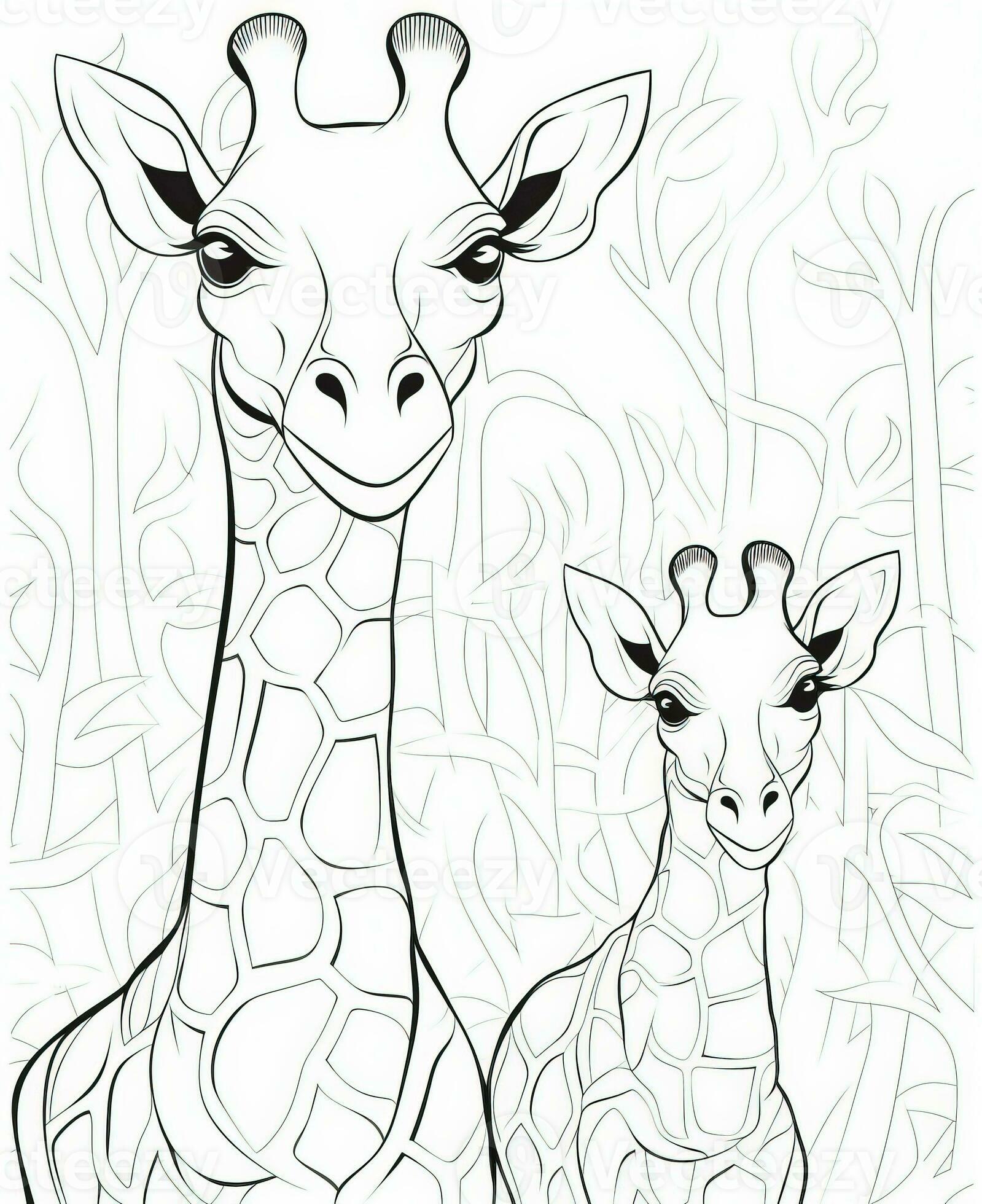 two giraffes in the wild coloring page. Generative AI 30599019 Stock ...