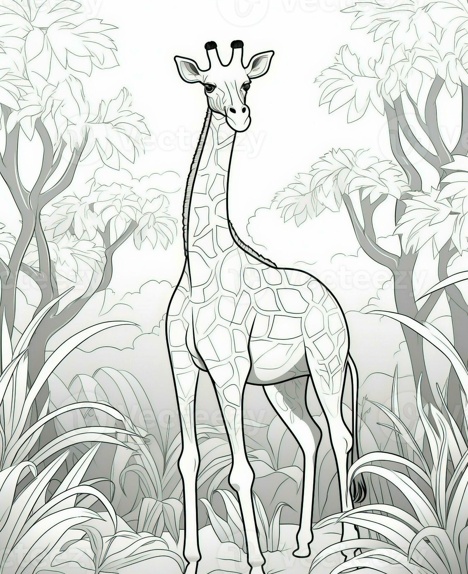 giraffe in the jungle coloring page. Generative AI 30599026 Stock Photo ...