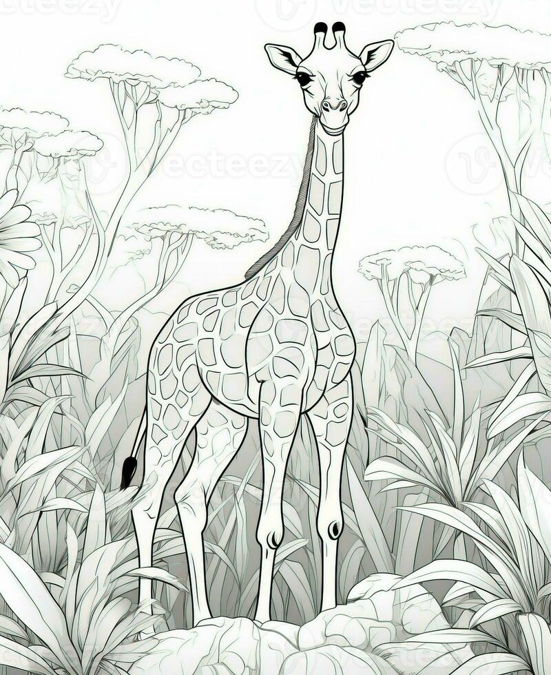 a giraffe in the jungle coloring page. Generative AI 30599028 Stock ...