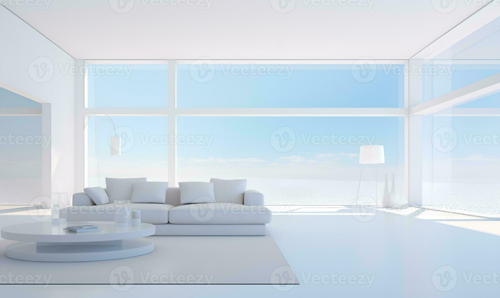 The interior of the house is all white, elegant, minimalist, modern, ai ...