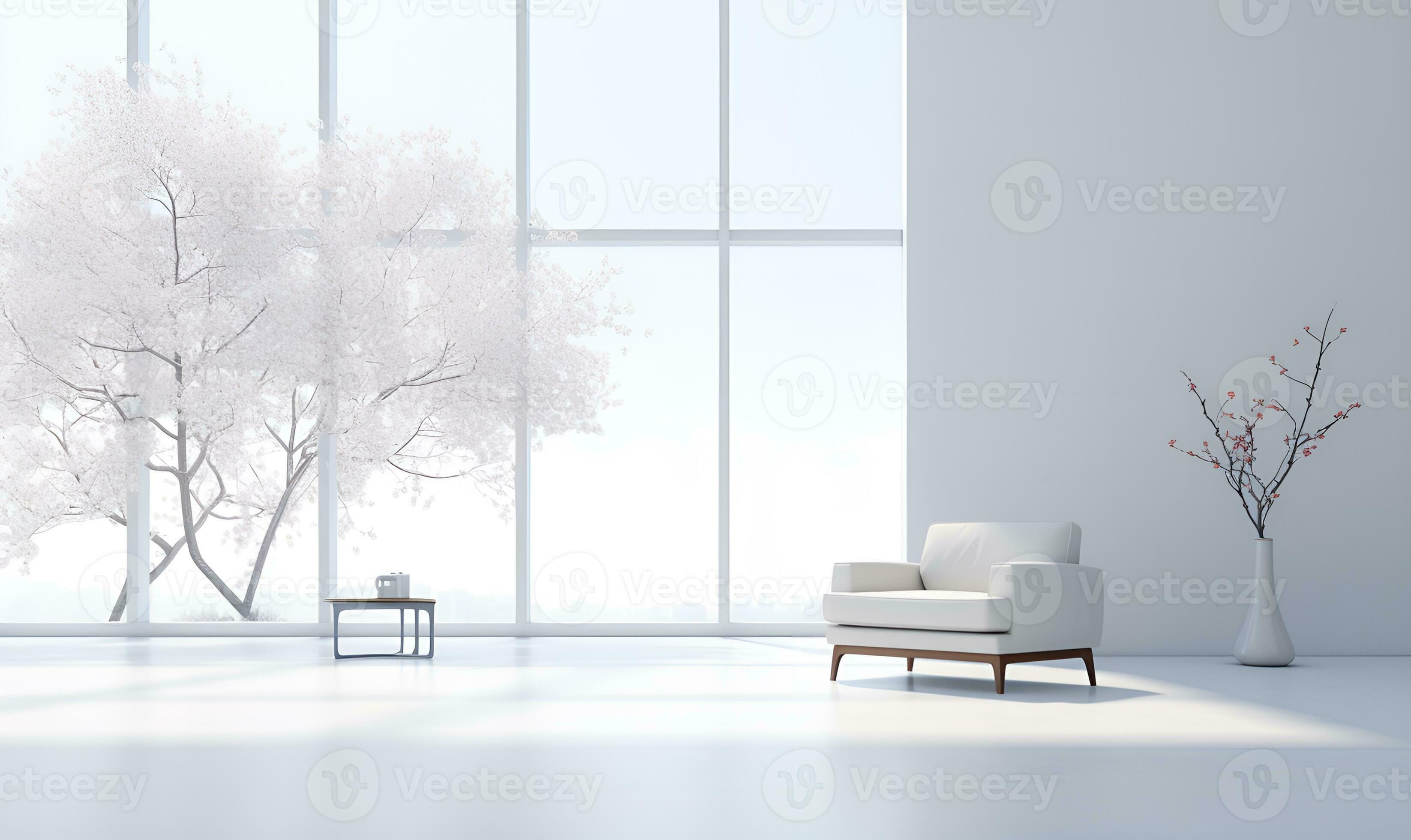 The interior of the house is all white, elegant, minimalist, modern, ai ...