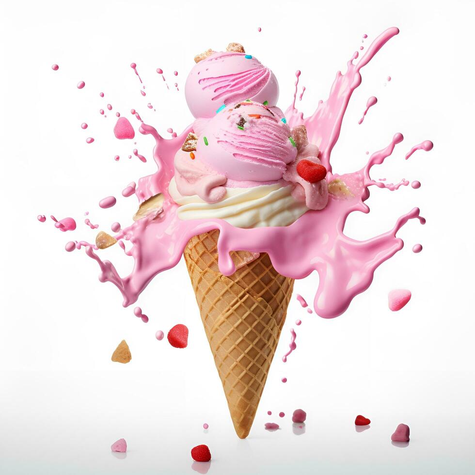 White Background Strawberry Ice Cream Macro Ai Generative 30602693