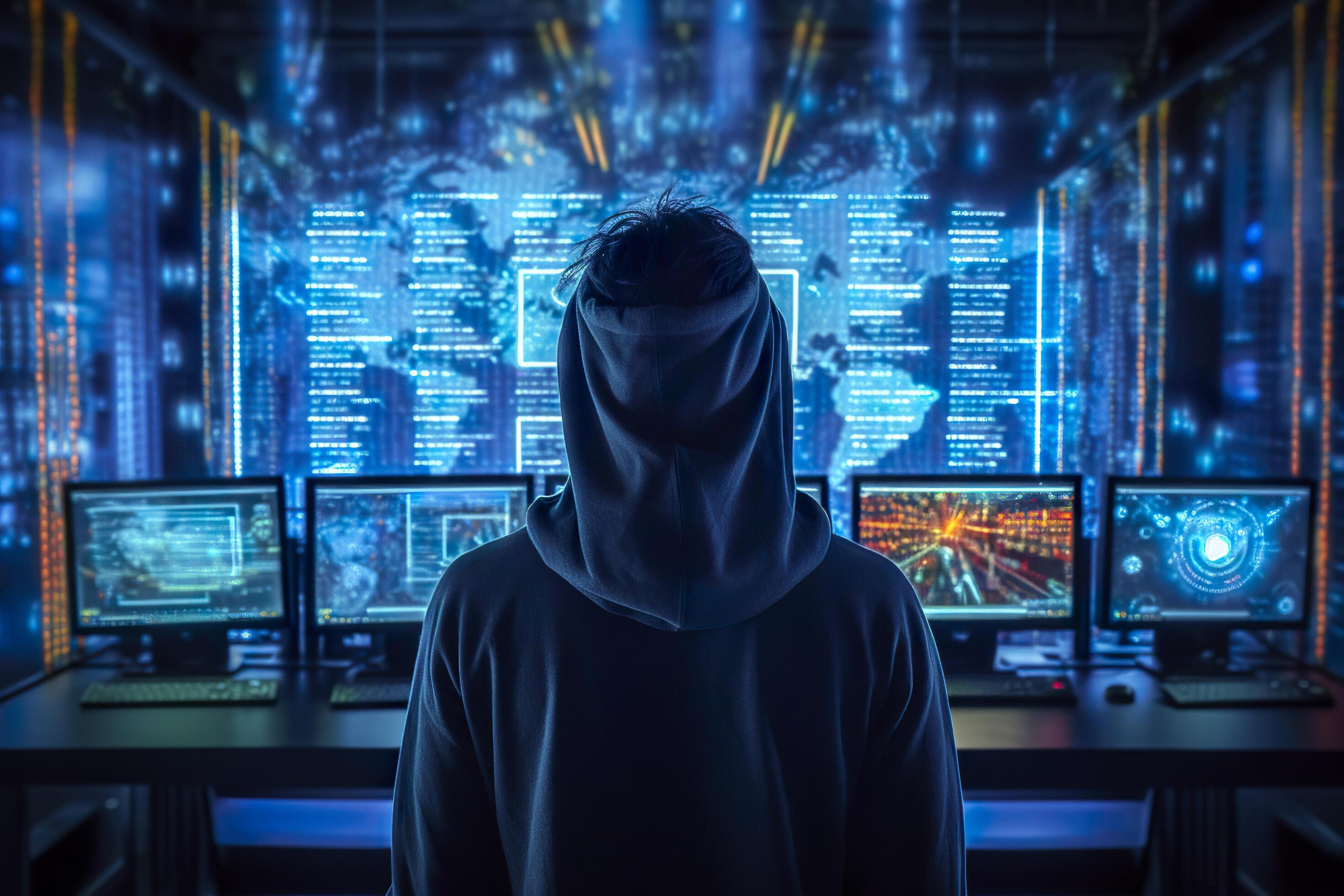 Back Of Anonymous Robot Hacker Concept Of Hacking Cybersecurity Cybercrime Cyberattack Etc