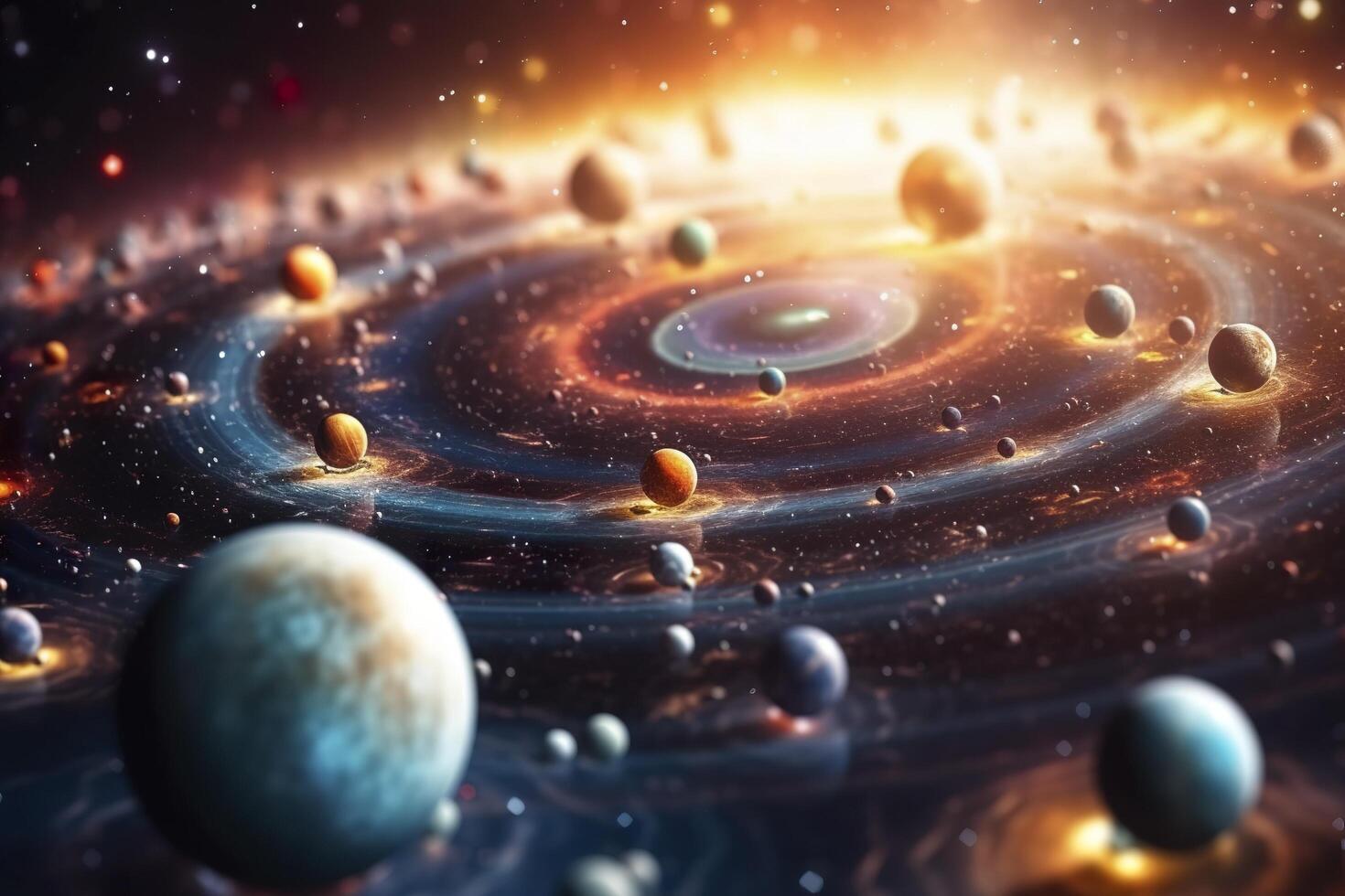 Our 3d Solar system with planets in orbits path. AI Generative 30607271 ...