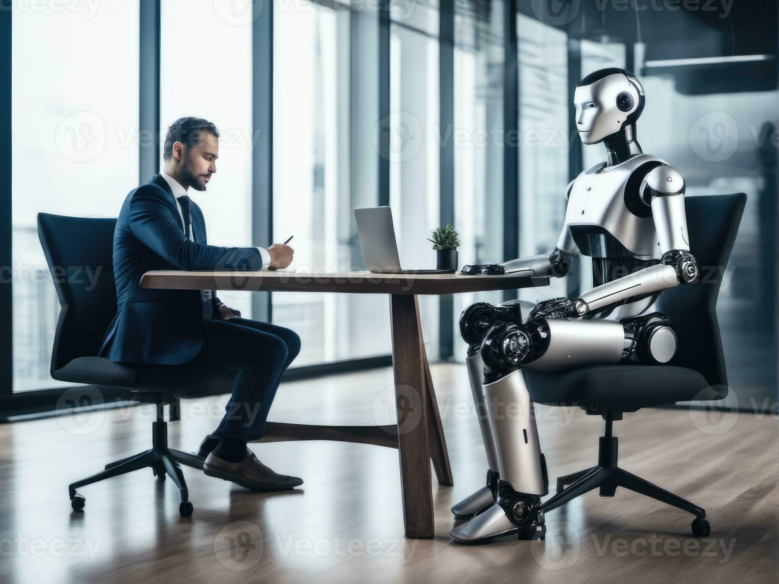 AI robot waiting for a job interview. Modern technologies, robot versus ...