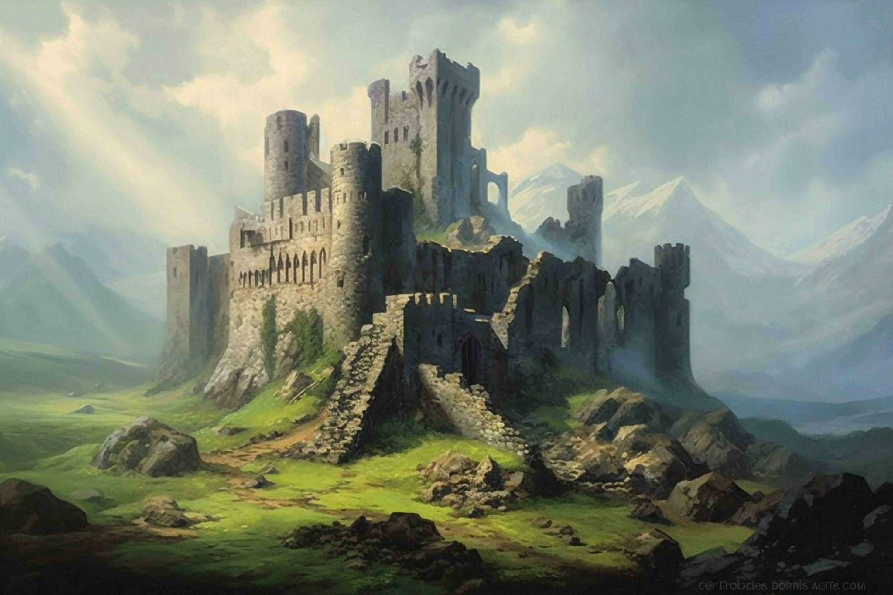 A ruined castle on a hilltop 30623464 Stock Photo at Vecteezy