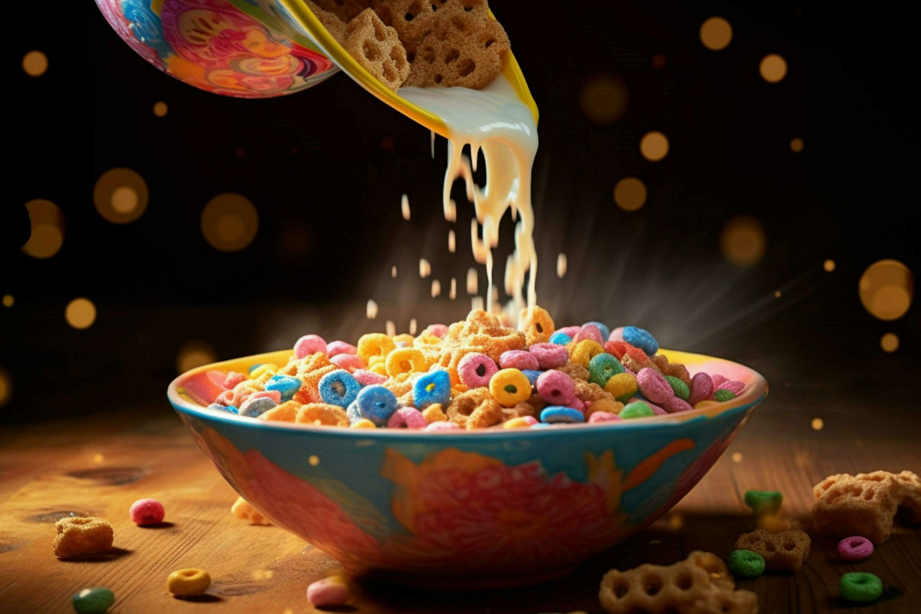 a bowl of cereal is being poured into a bowl with 30627745 Stock Photo at Vecteezy