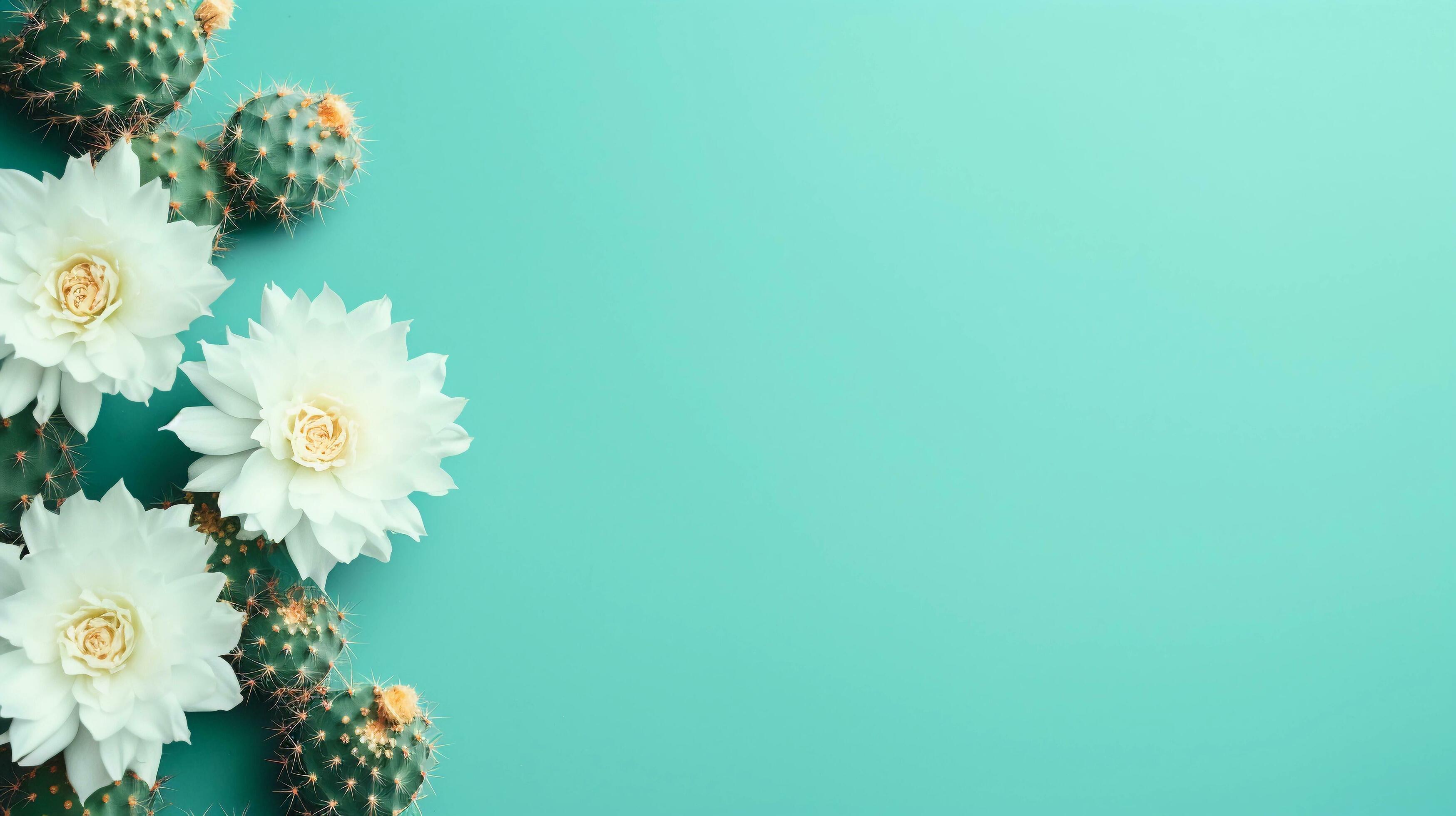 Beautiful cactus flowers pattern on soft green background, AI generated ...