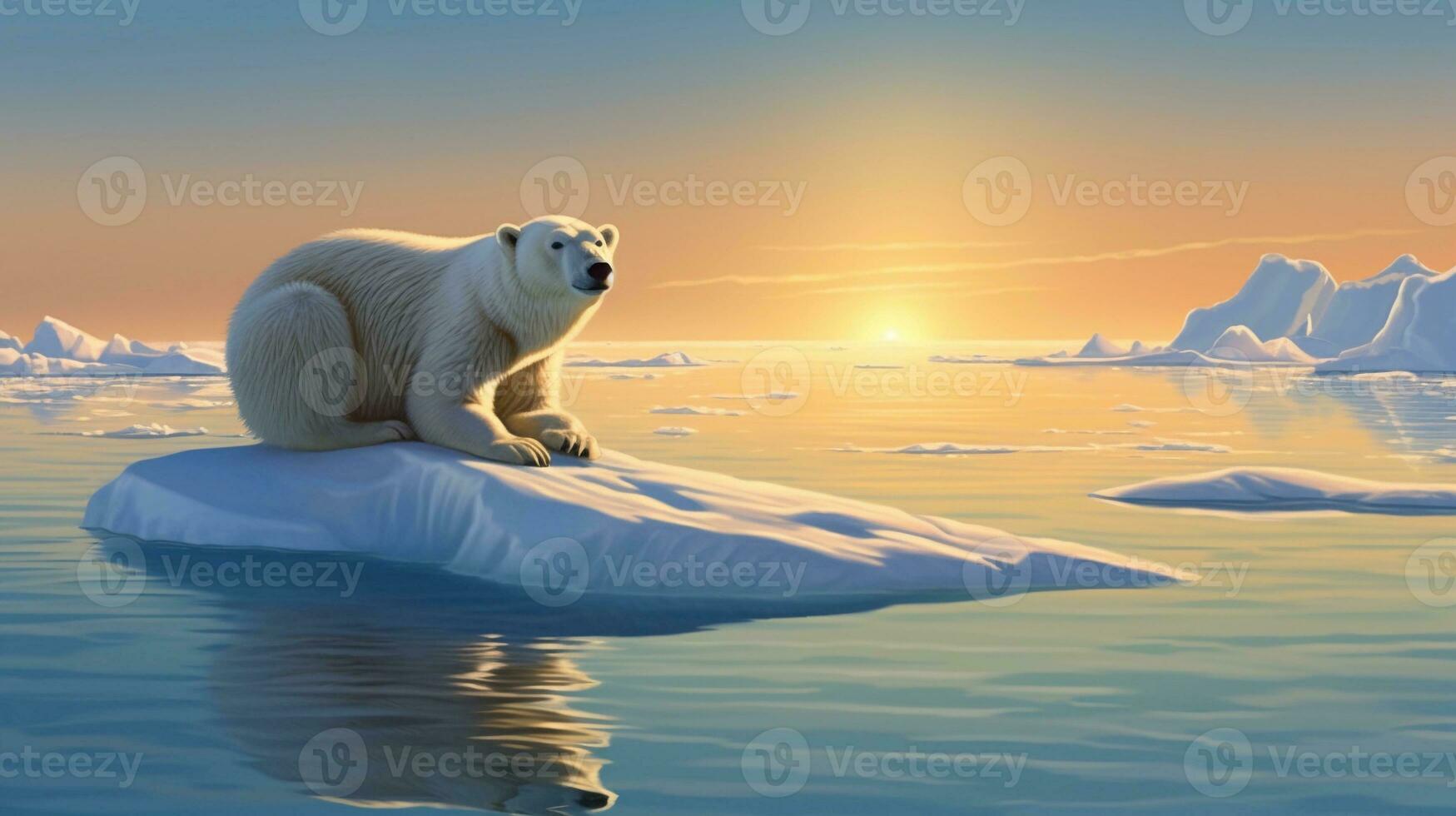 An image of a polar bear stranded on a diminishing ice floe ...