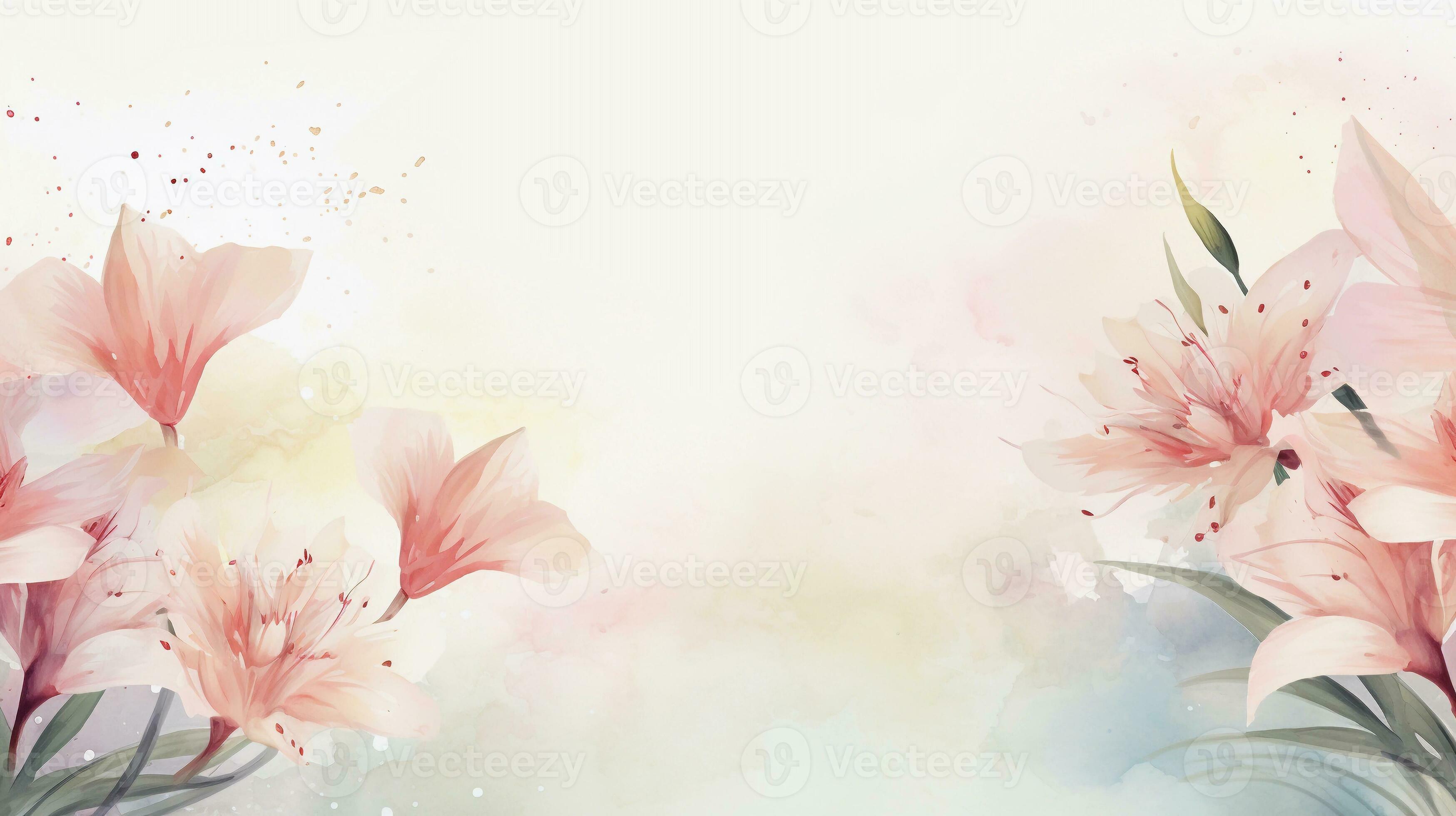 An isolated wallpaper with elegant watercolor flowers like lilies and ...