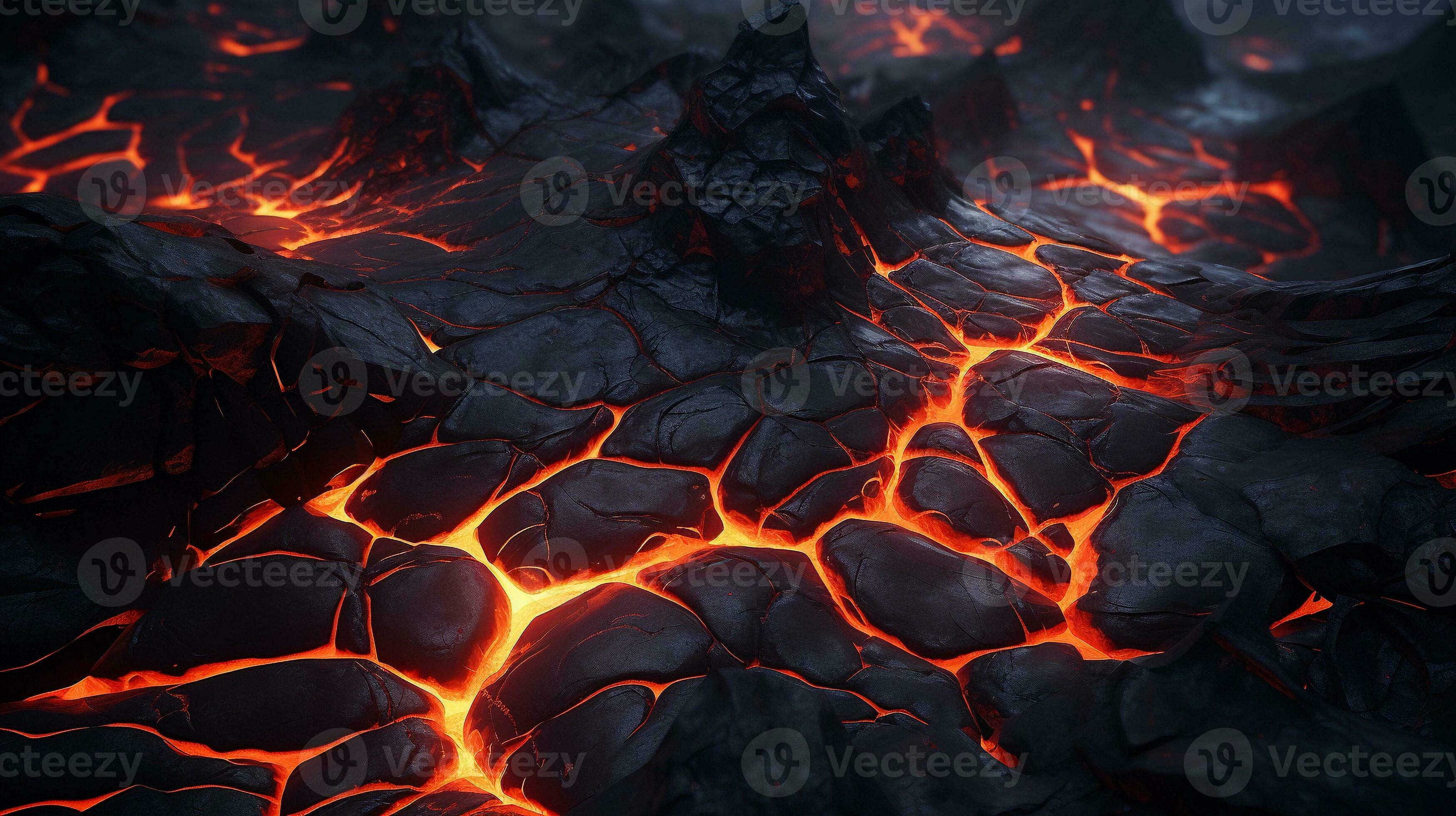 An image featuring intricate lava cracks in a volcanic landscape ...