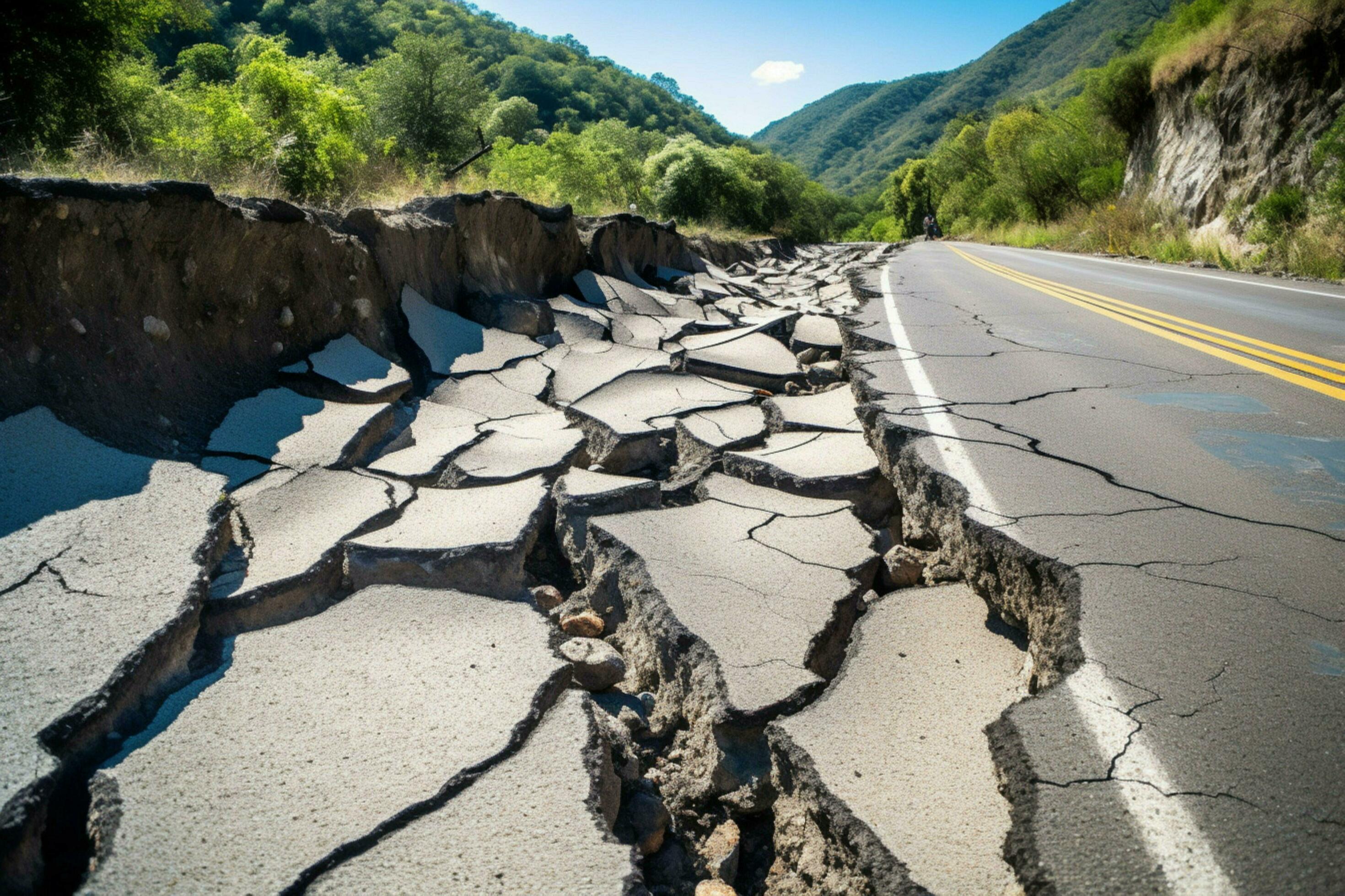 cracks road after earthquake damage 30637247 Stock Photo at Vecteezy