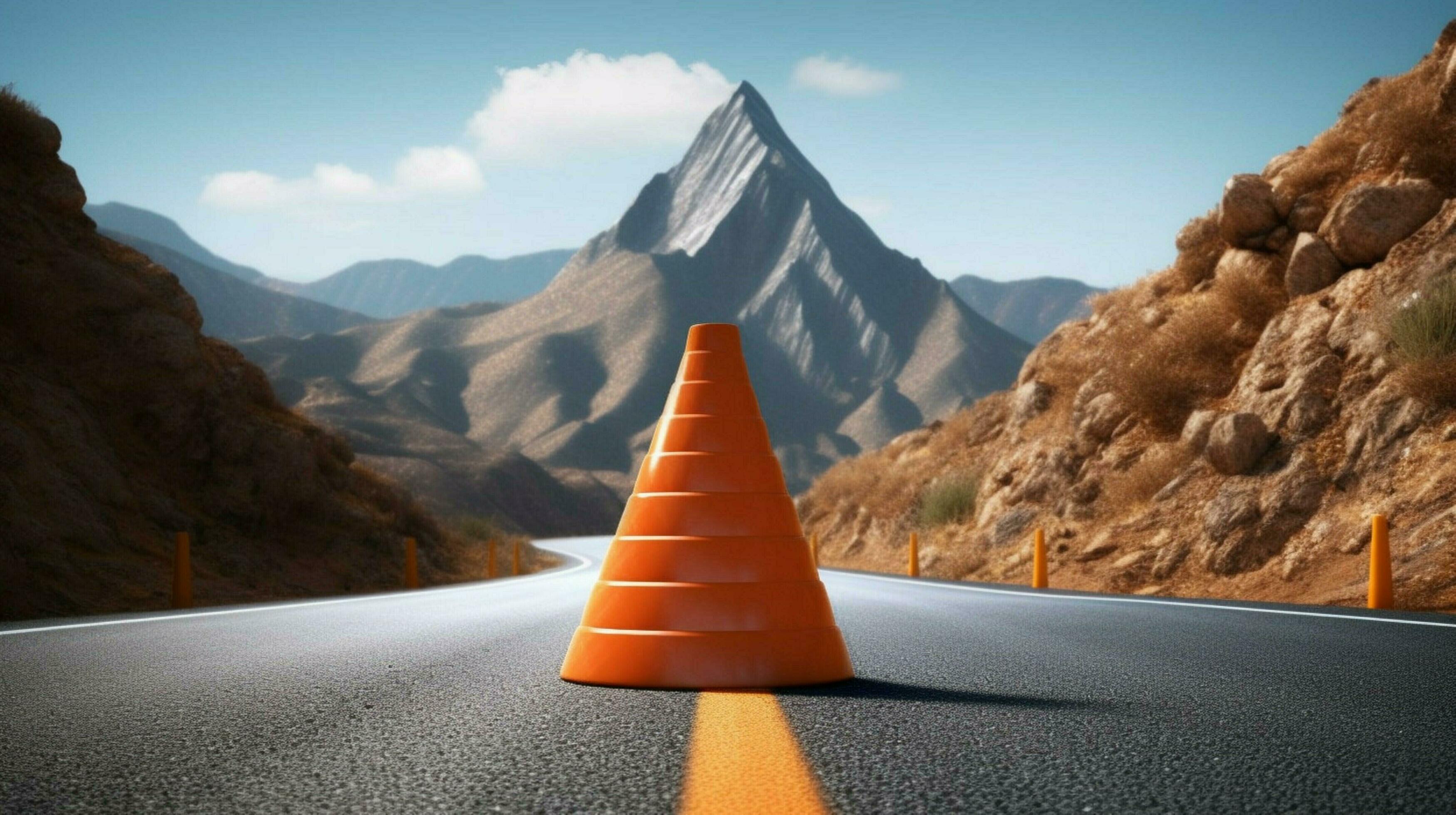 traffic cone on a winding road with mountains 30654203 Stock Photo at ...