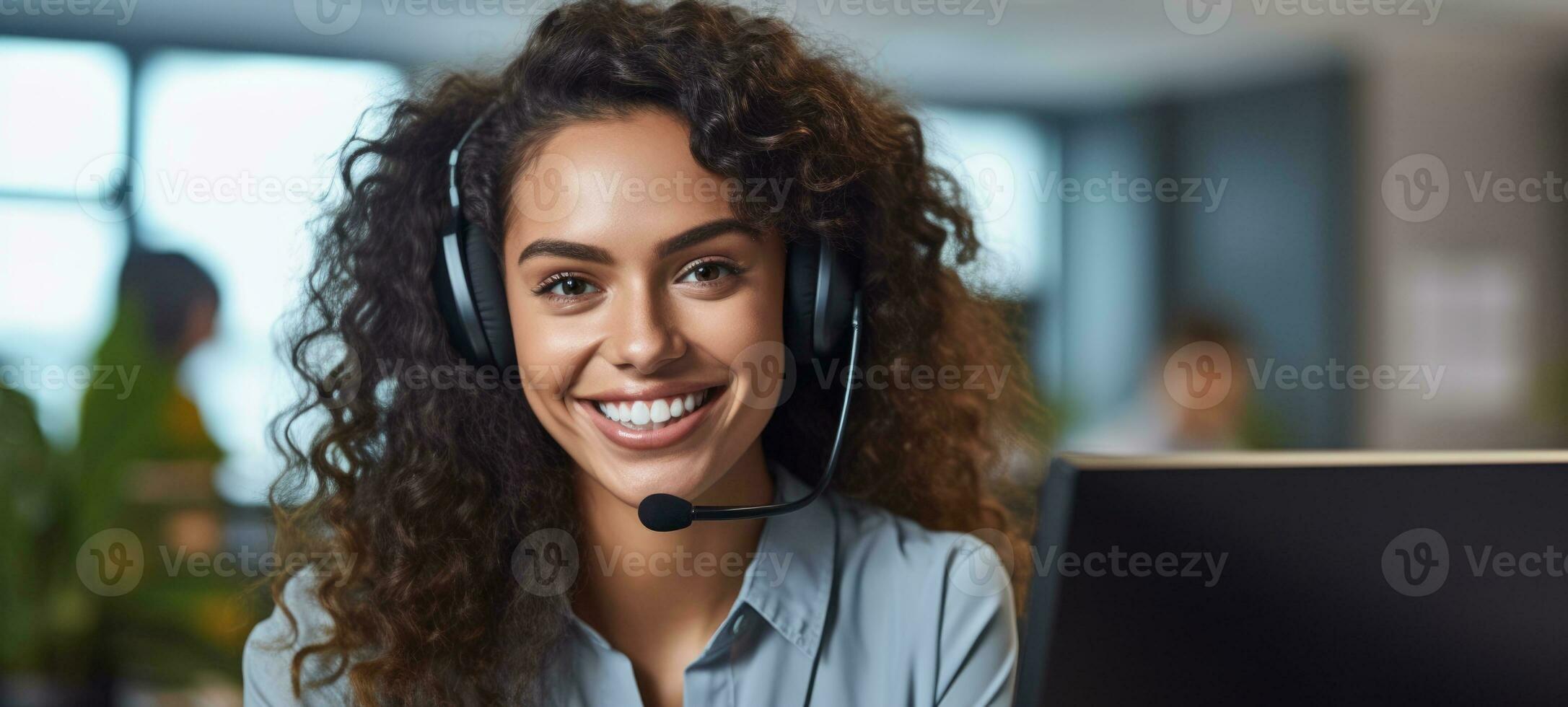 latina woman call center customer support with headset, ai 30706104 Stock Photo at Vecteezy