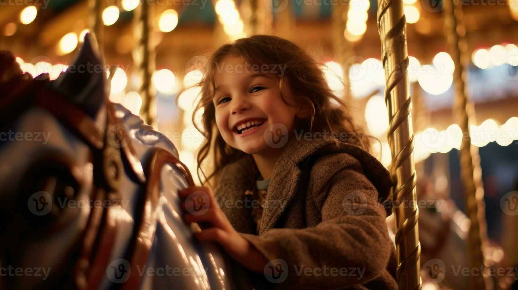 The Joy Of A Young Girl Riding A Moving Merry Go Round Generative Ai